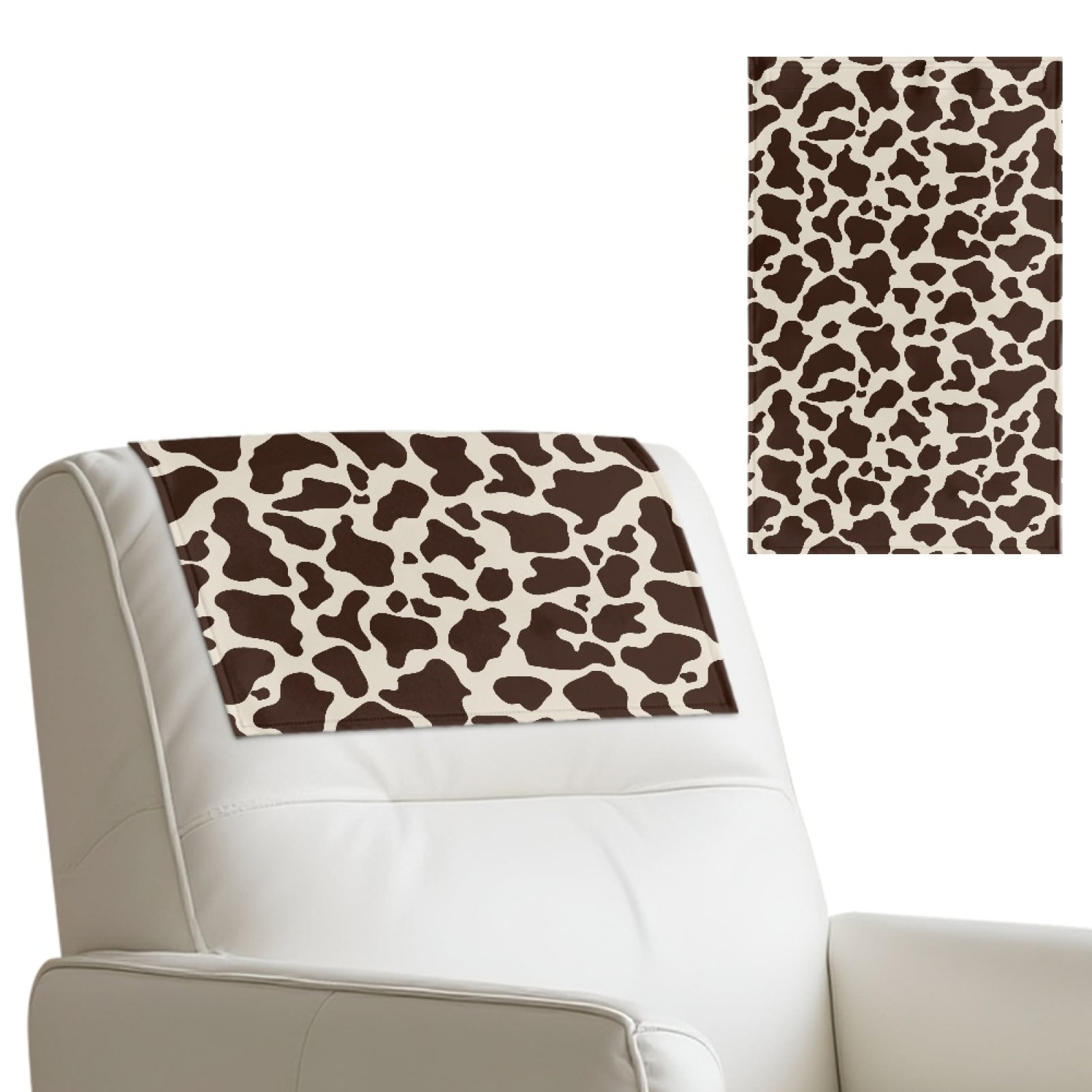 SCRAWLGOD Cow Print Brown Beige 1 PCS Recliner Headrest Covers Sofa ...