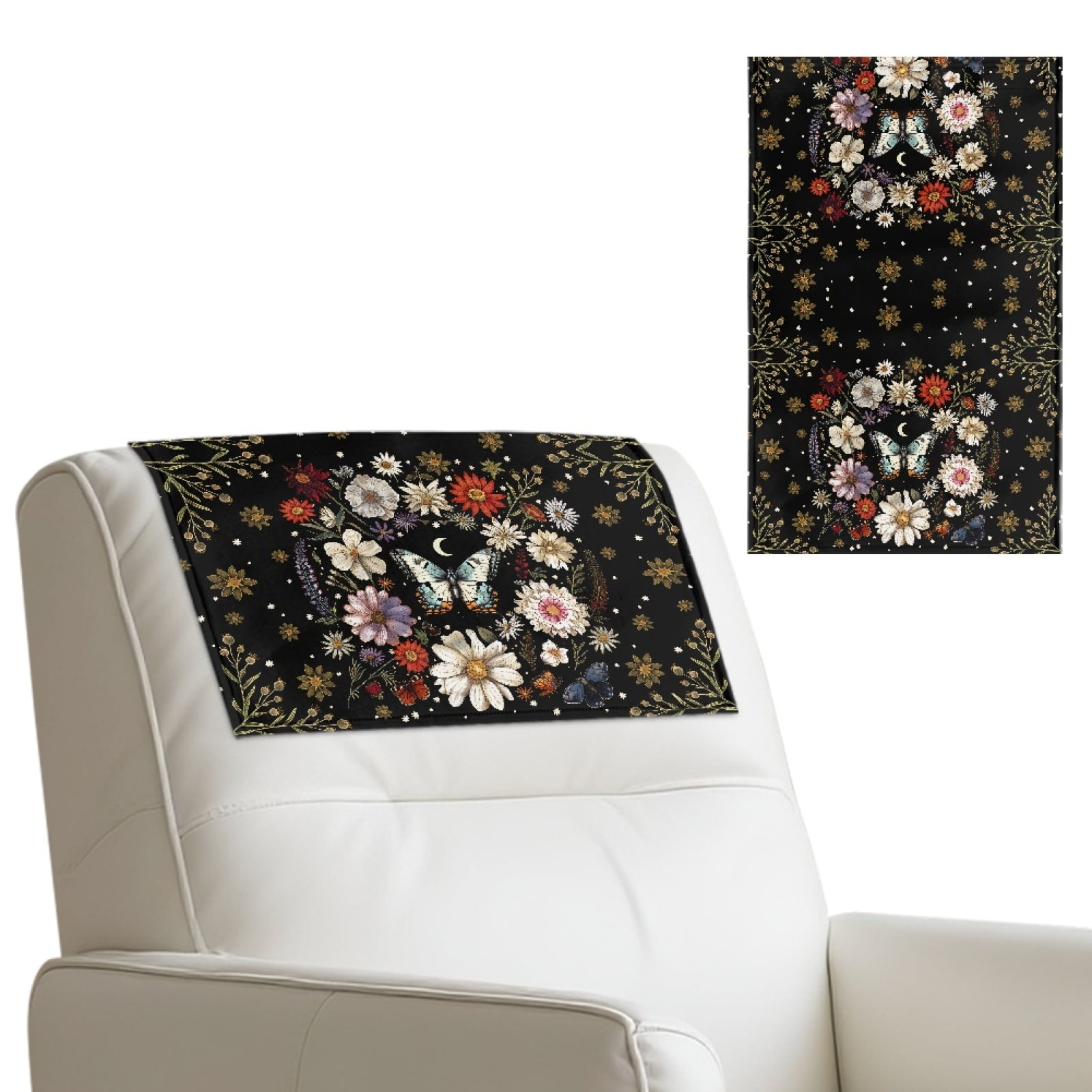 SCRAWLGOD Daisy Floral Butterfly Moon Black 1 PCS Non Slip Headrest ...