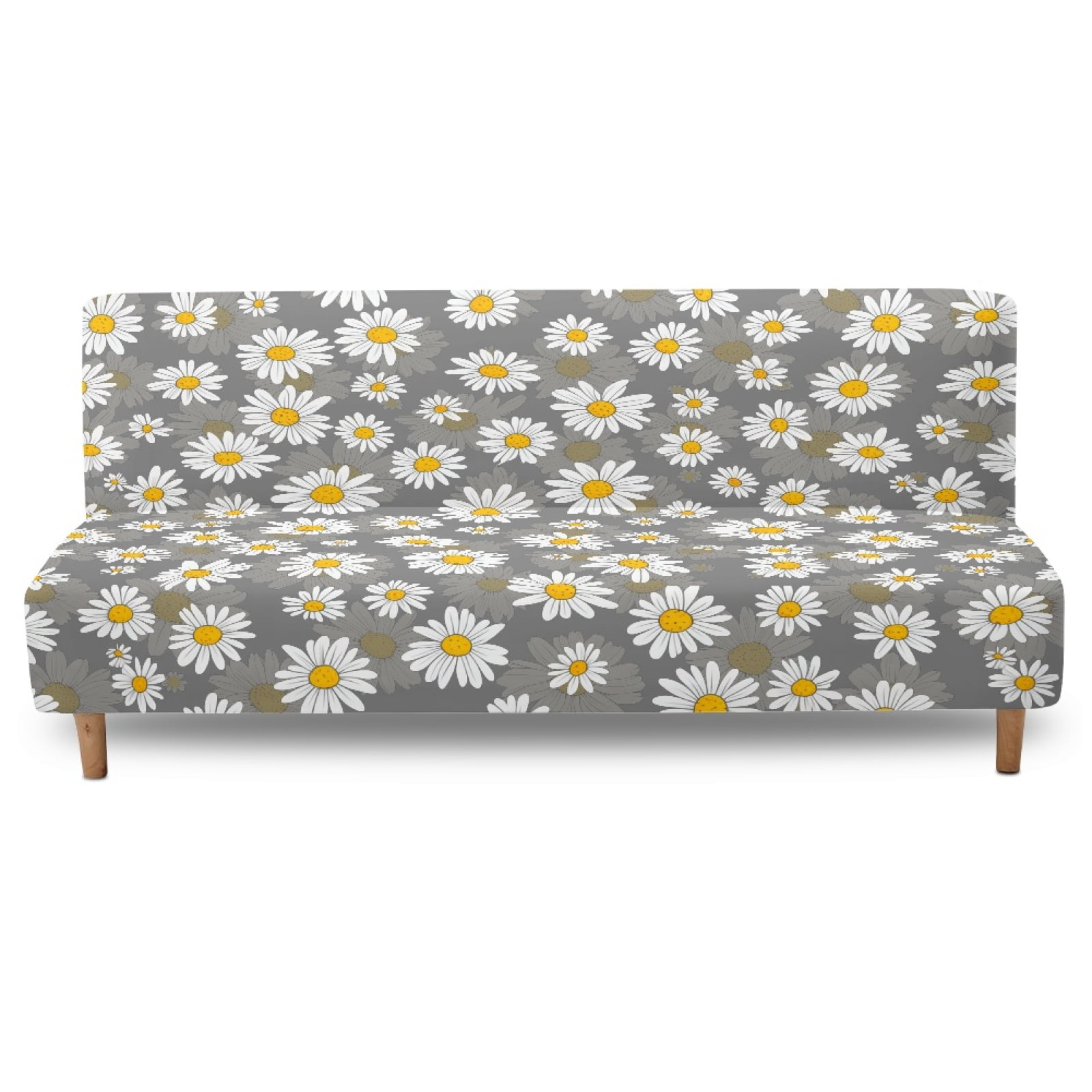 SCRAWLGOD Daisy Floral Print Gray Armless Futon Cover Futon Couch Cover ...
