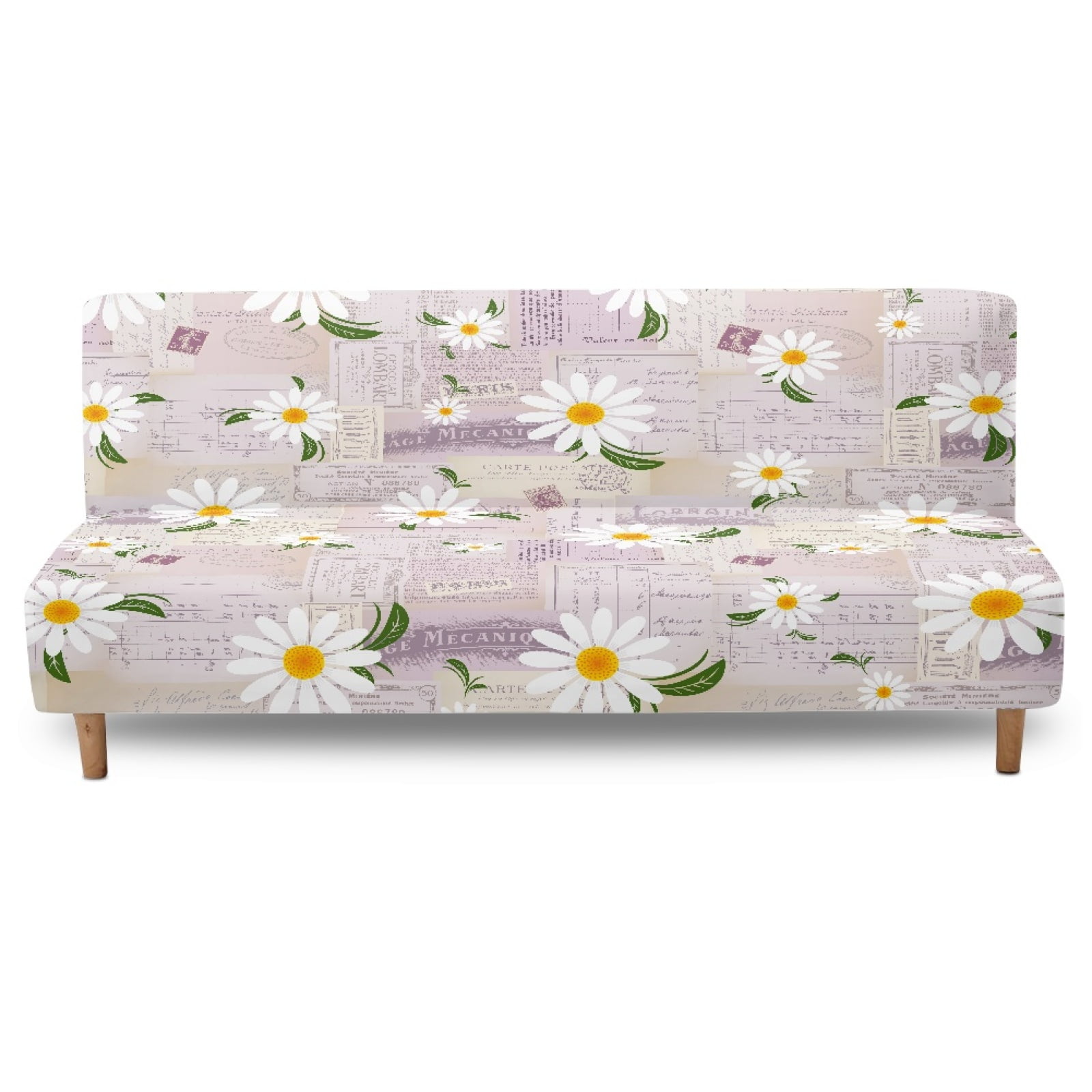 SCRAWLGOD Daisy Text Print Violet Stretch Futon Cover with Elastic ...