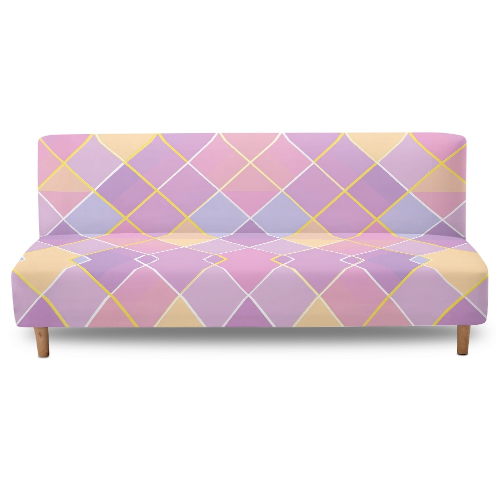 SCRAWLGOD Diamond Grid Print Violet Stretch Futon Slipcover Armless ...