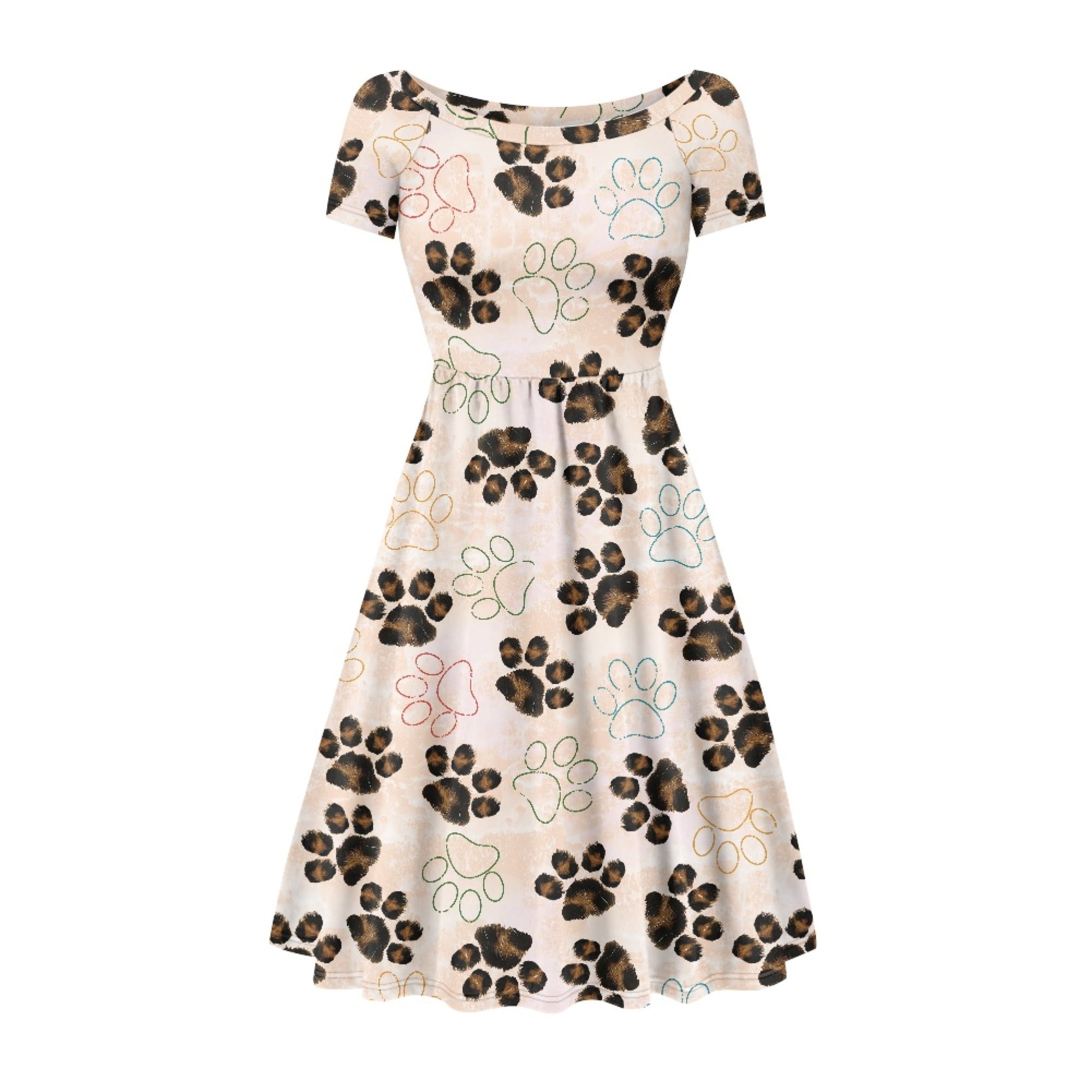 SCRAWLGOD Dog Paw Print Dress Women Casual Summer Dresses Midi Length ...