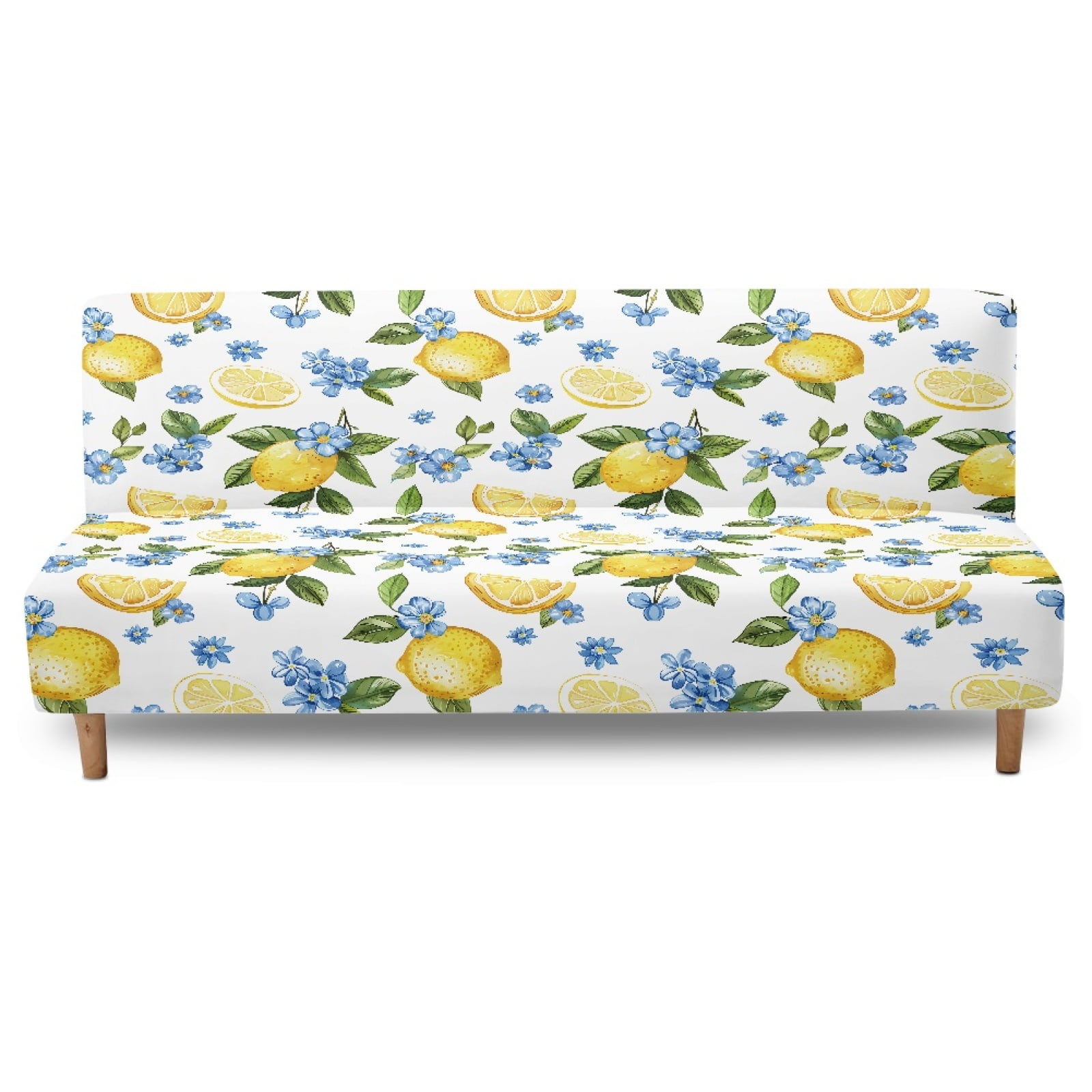 SCRAWLGOD Floral Lemon Blue White Non Slip Futon Cover, Armless ...