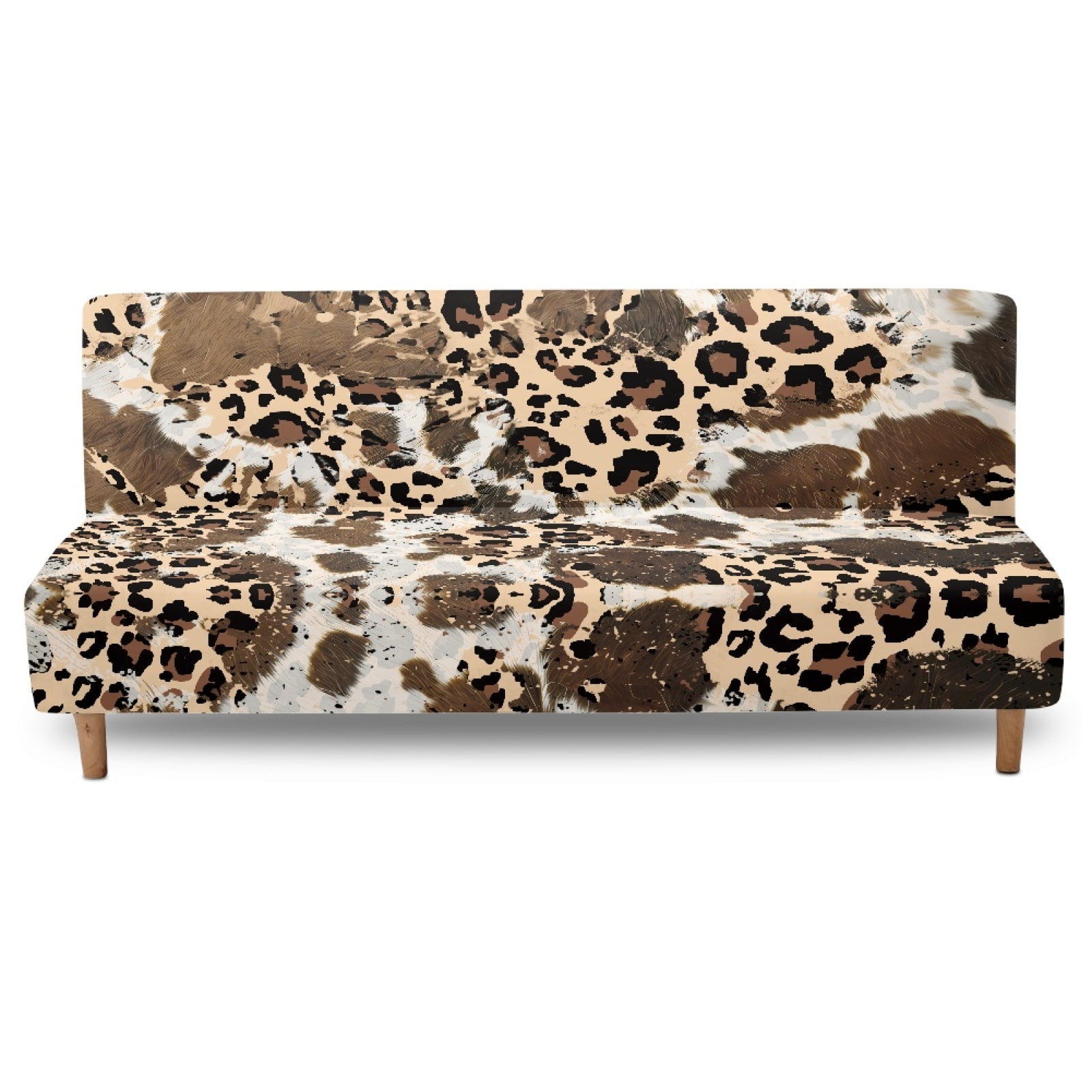 SCRAWLGOD Fur Cow Leopard Print Brown Beige Futon Cover Armless Sofa ...