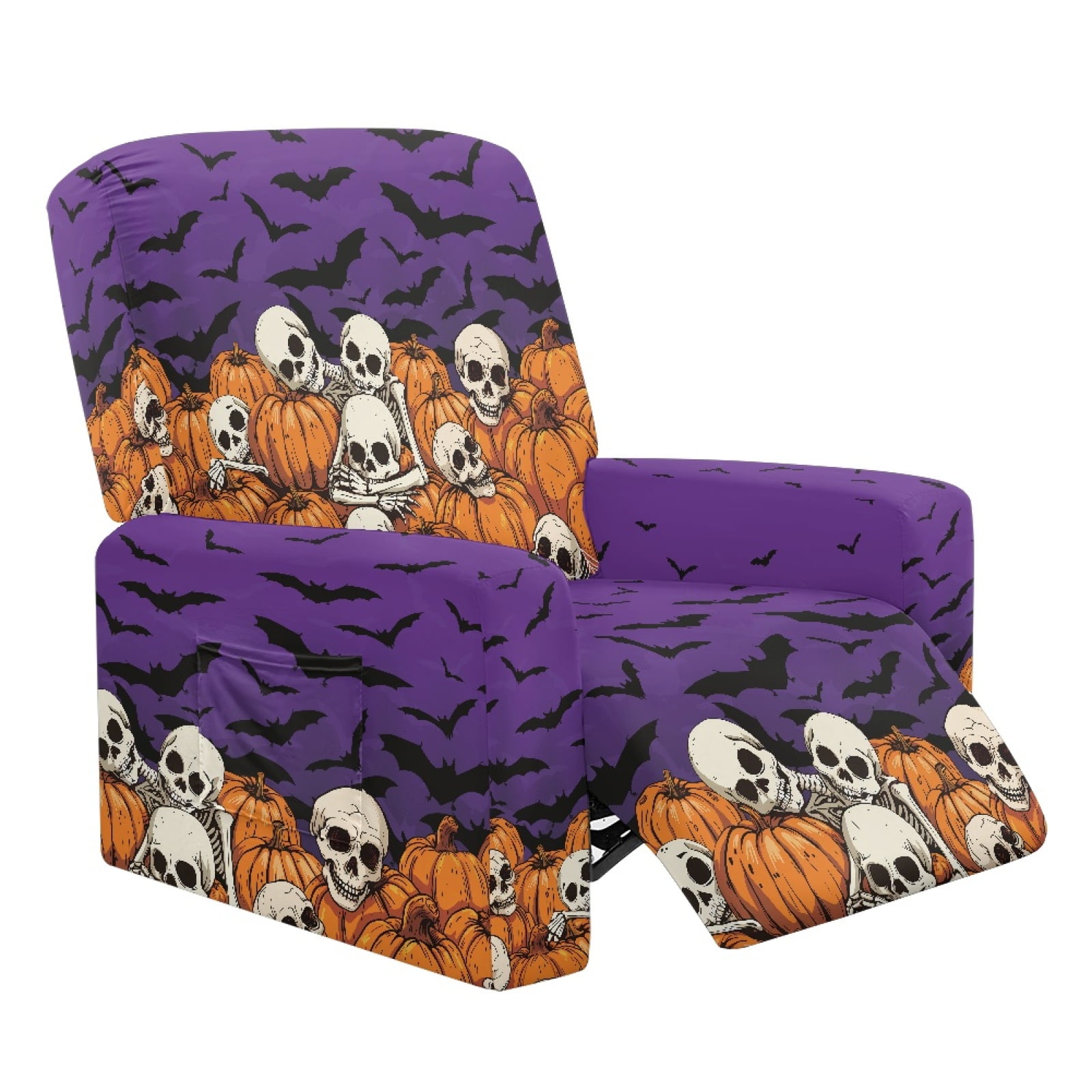 SCRAWLGOD Halloween Skull Skeleton Pumpkin Bat Violet Recliner Chair ...
