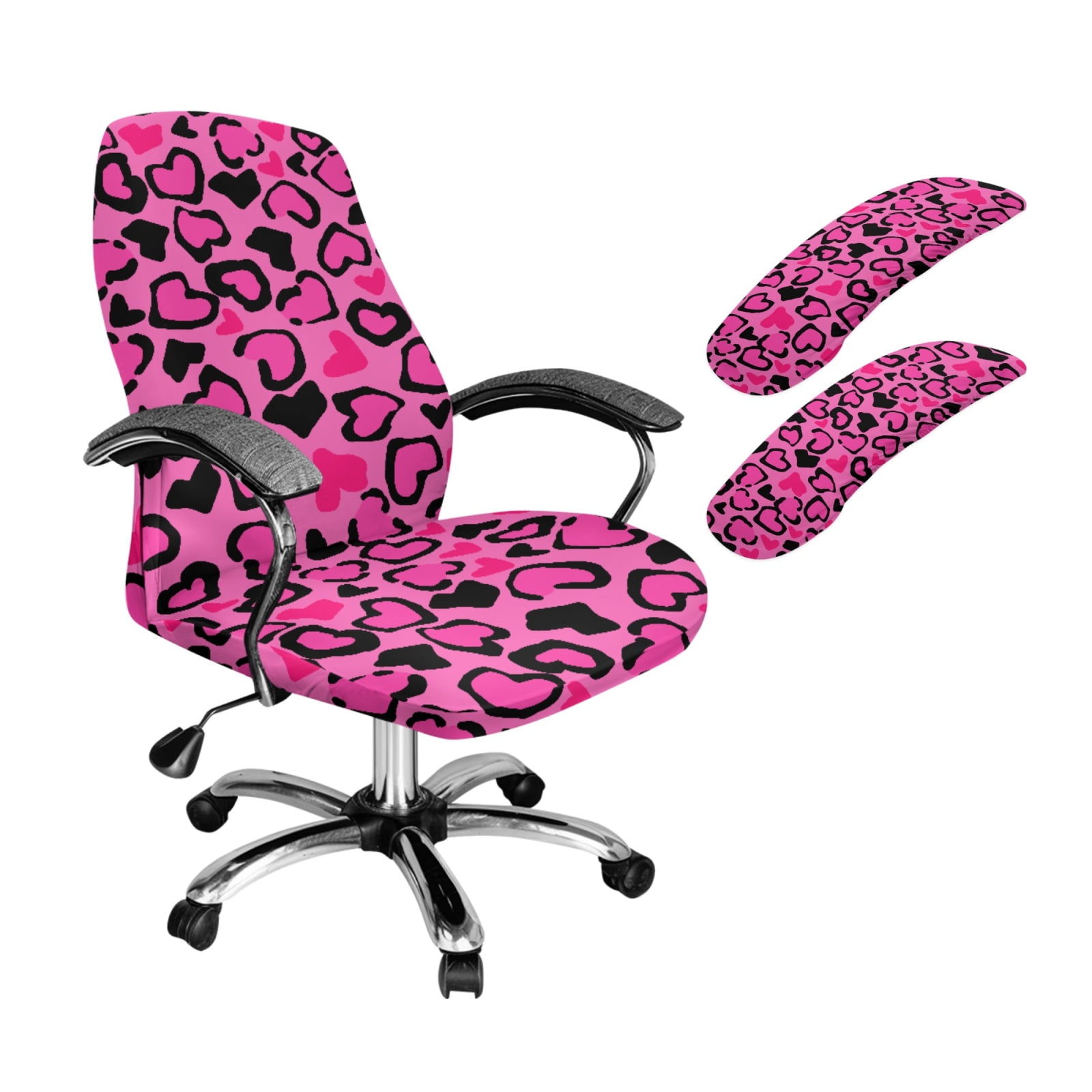 SCRAWLGOD Heart Leopard Print 3 Pcs Set Soft Computer Chair Slipcover ...