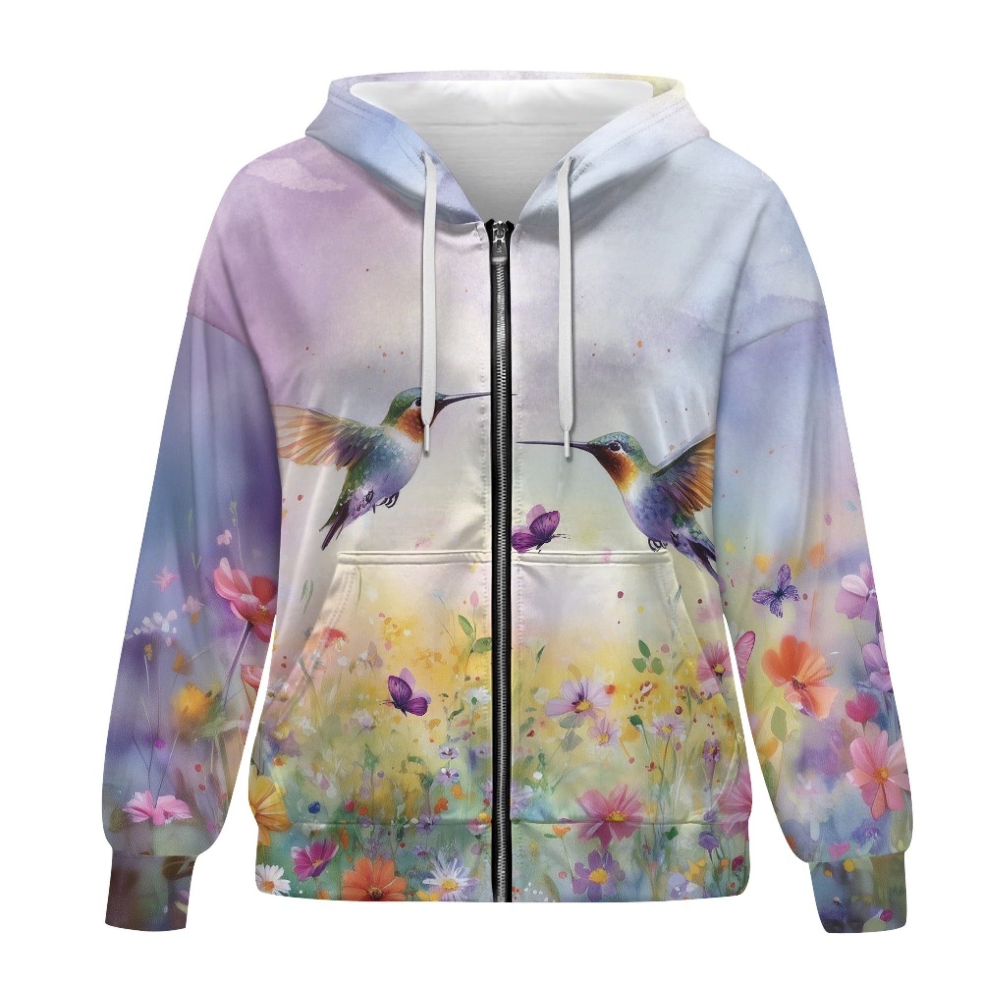SCRAWLGOD Hummingbird Flowers Zipup Hoodie Women Fall Zip Up Hoodie ...