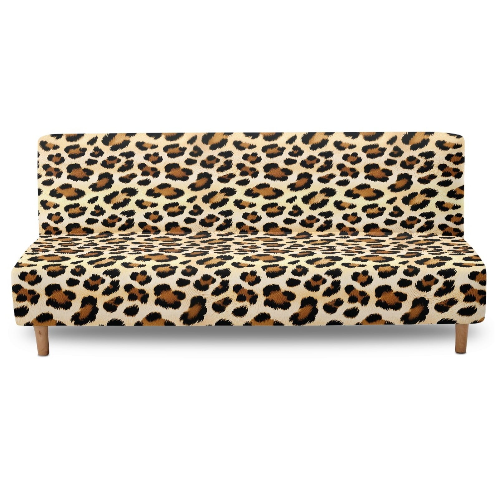SCRAWLGOD Leopard Print Brown Beige Stretch Futon Cover with Elastic ...