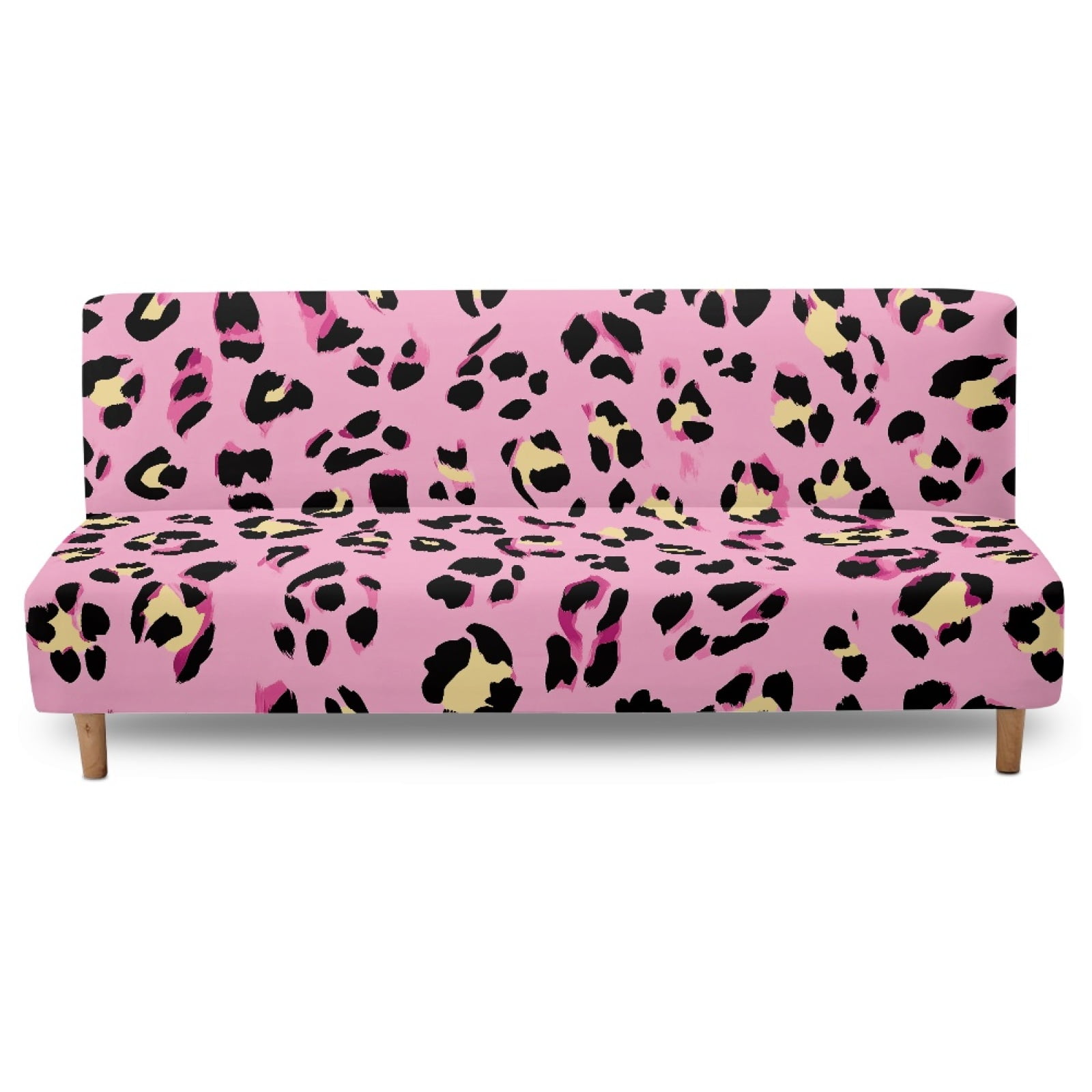 SCRAWLGOD Leopard Print Light Pink Armless Futon Cover Futon Couch ...