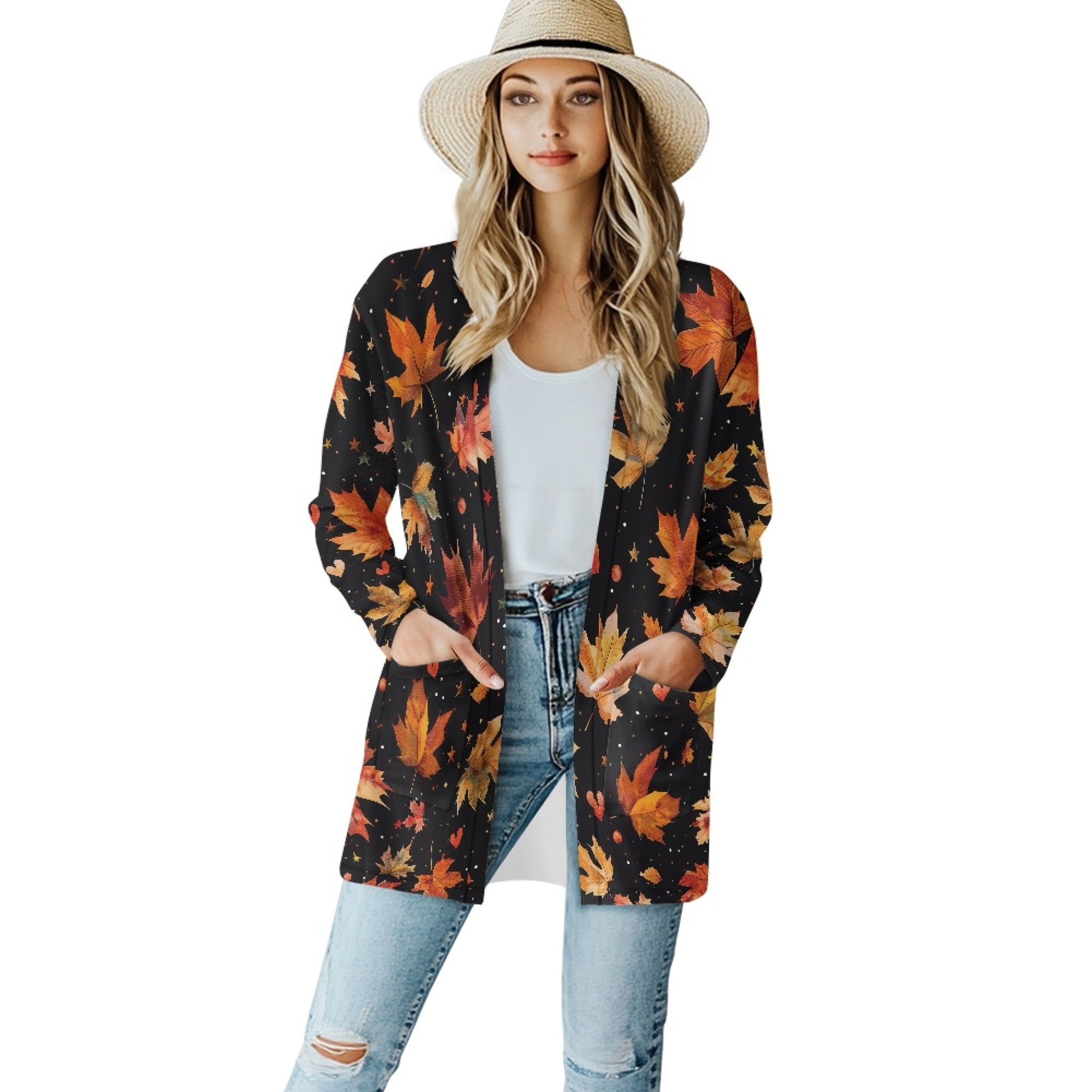 SCRAWLGOD Maple Leaf Women's Open Front Cardigan Lightweight Sweaters ...