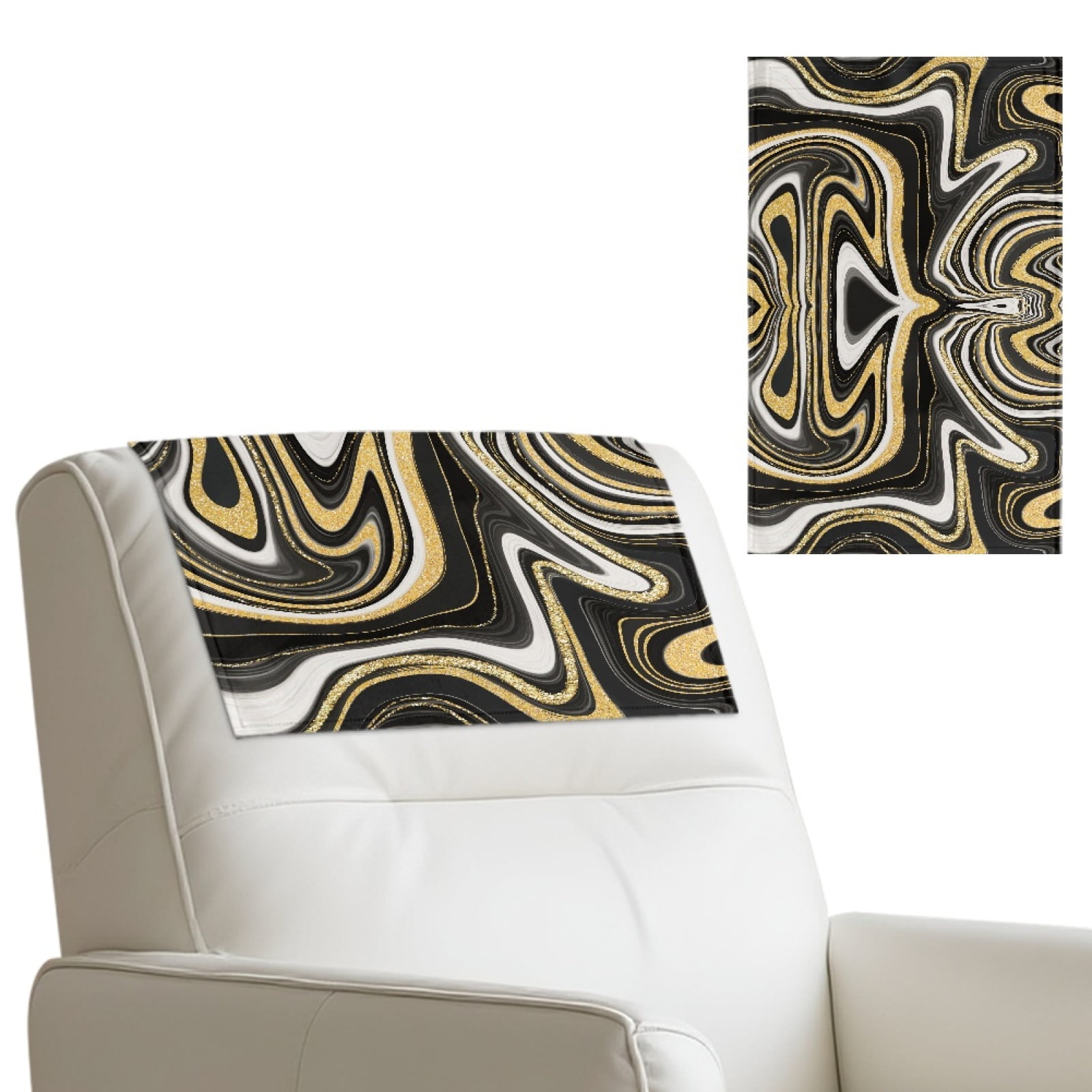 SCRAWLGOD Marble Print Black White Golden 2 Pieces Recliner Headrest ...