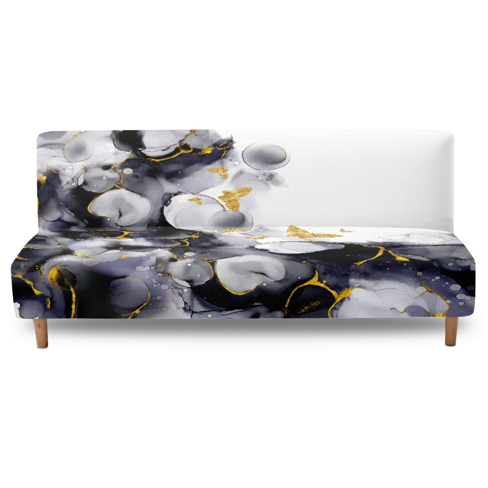 SCRAWLGOD Marble Print Butterfly Black White Stretch Armless Futon ...