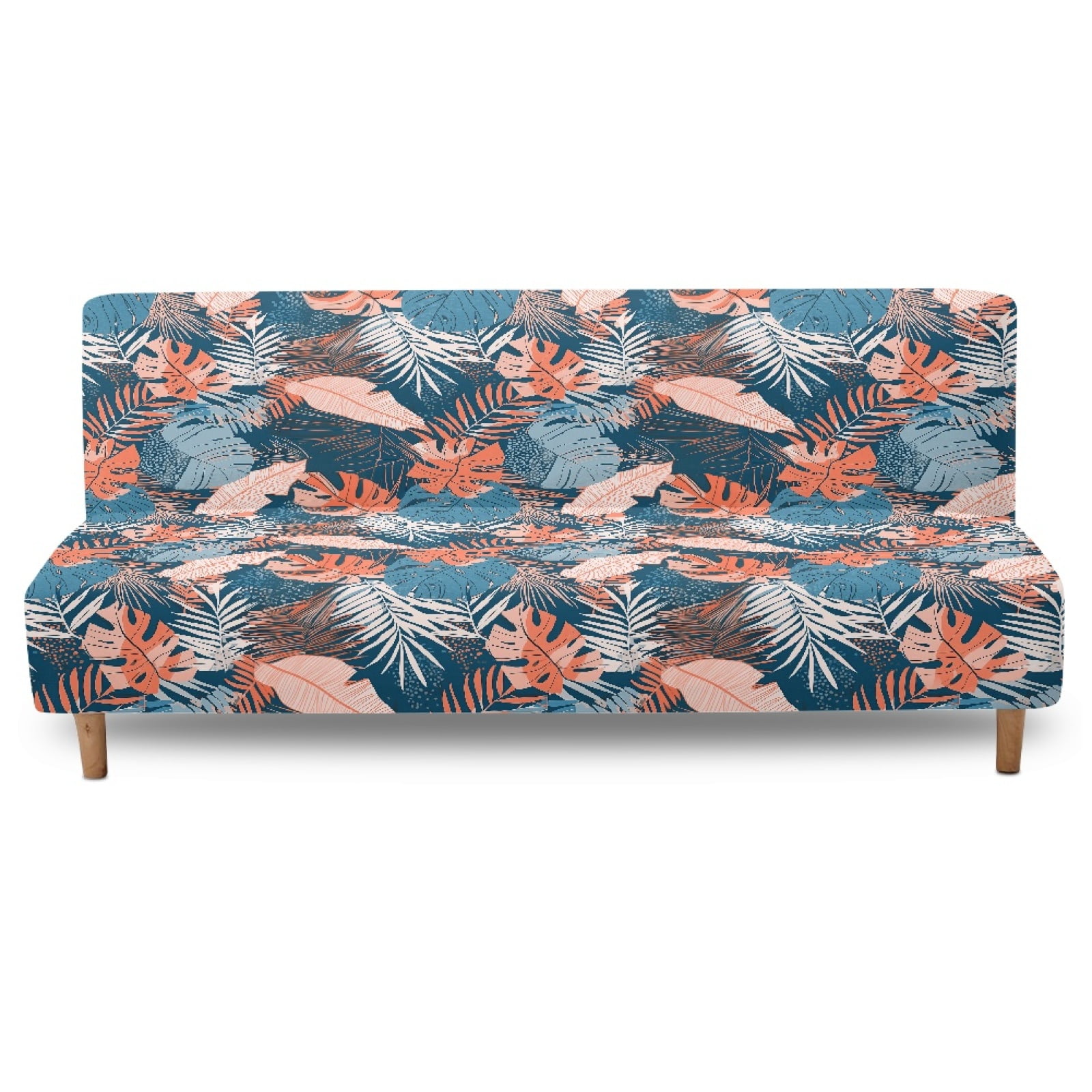SCRAWLGOD Monstera Leaf Print Orange Blue Dustproof Futon Covers, Soft ...