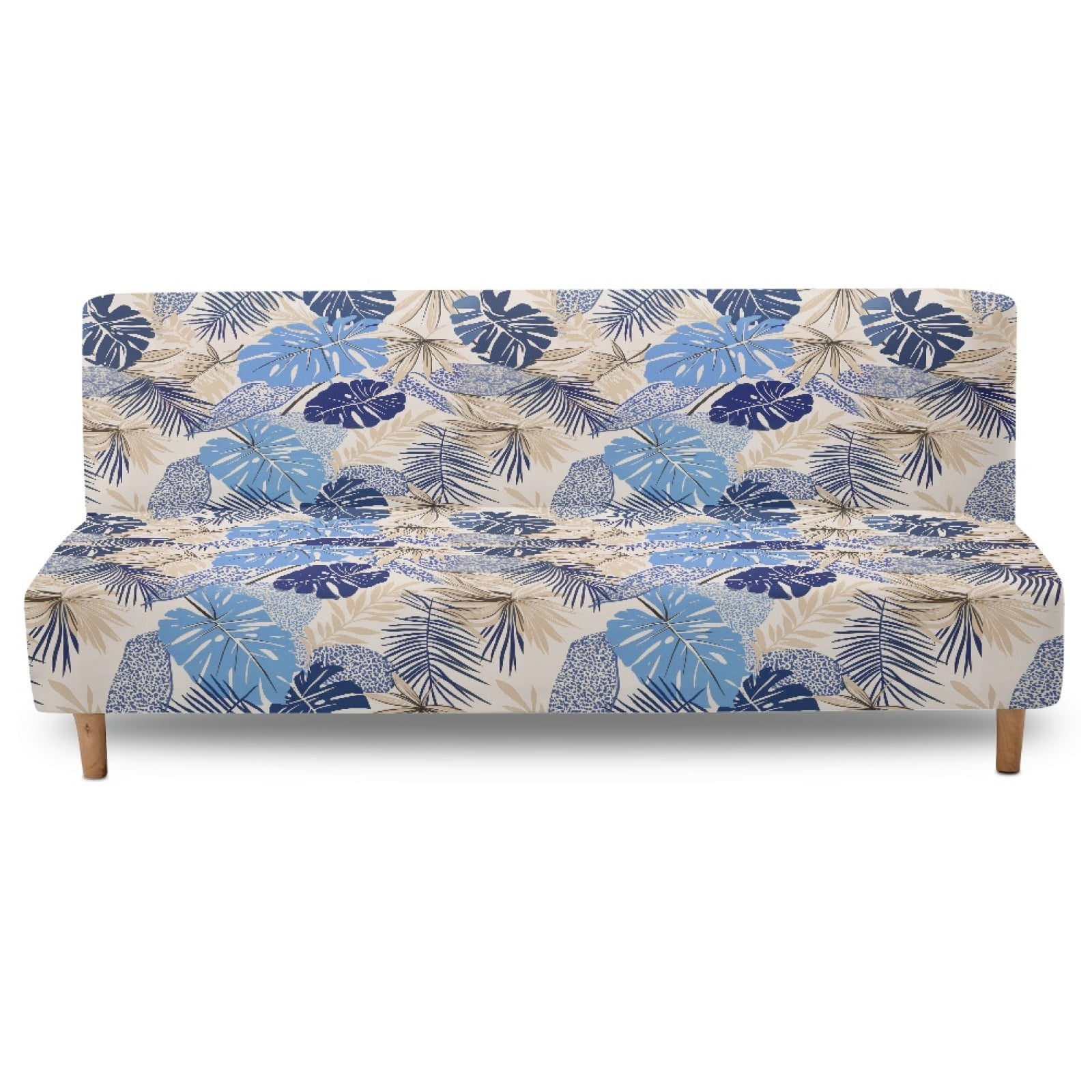 SCRAWLGOD Monstera Tropical Leaf Blue Beige Armless Futon Cover ...