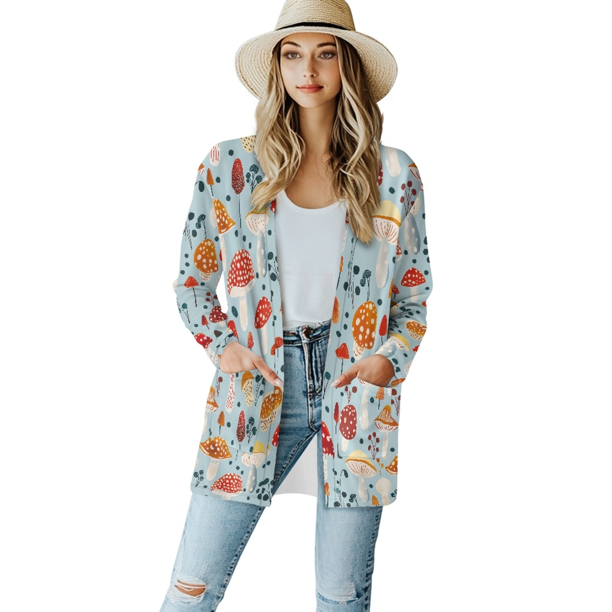 SCRAWLGOD Mushroom Open Front Cardigans for Women Trendy Lightweight ...