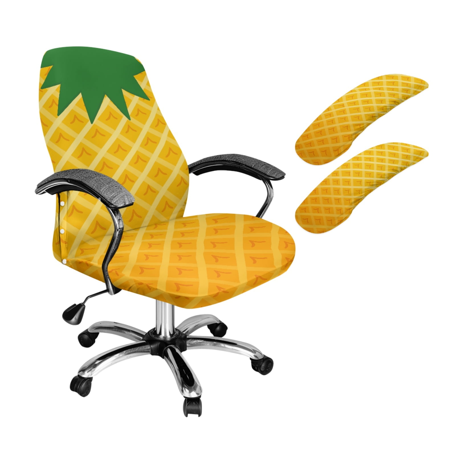 SCRAWLGOD Pineapple Print Yellow 3 PCS Stretchable Office Chair Cover ...