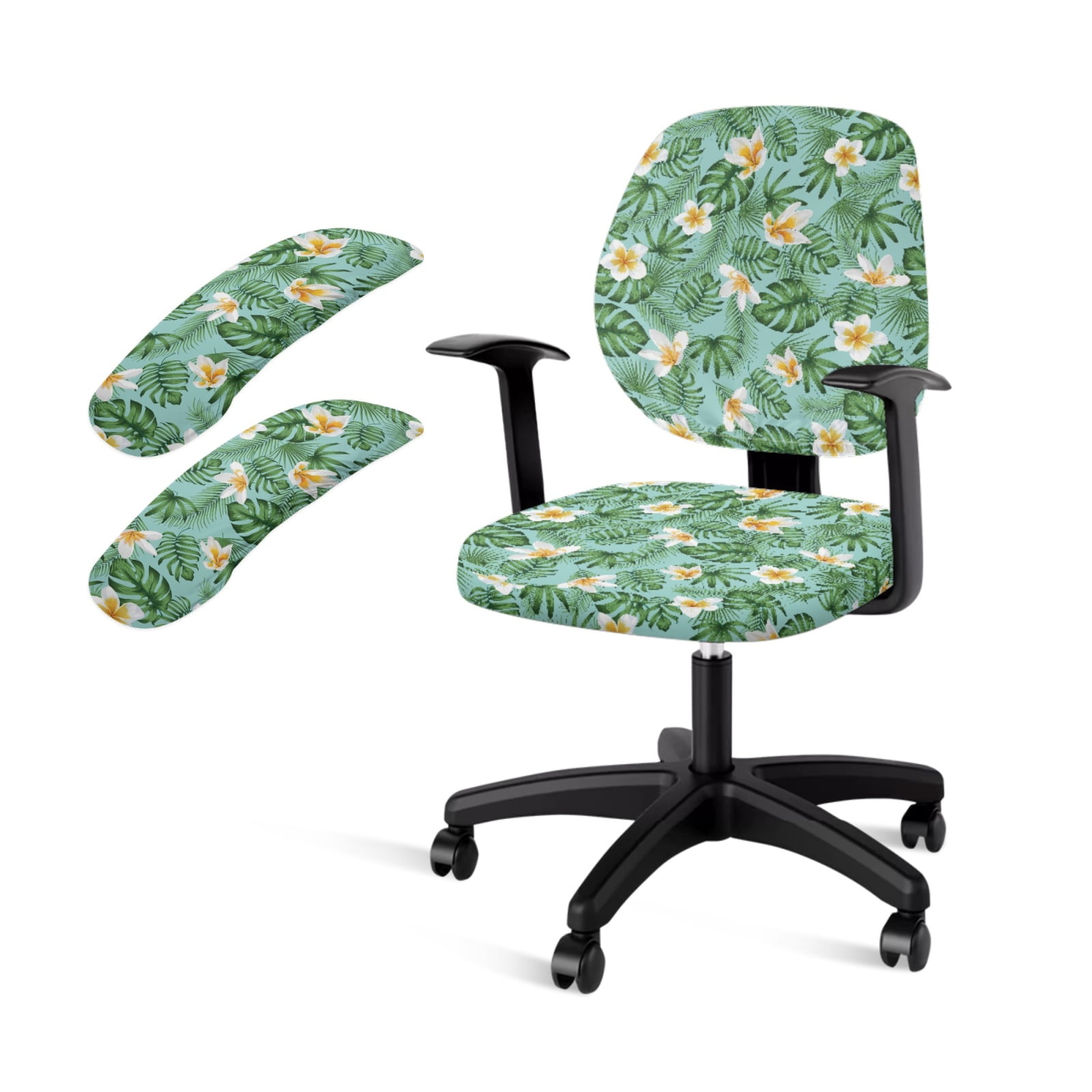 SCRAWLGOD Plumeria Monstera Set of 4 Soft Computer Chair Slipcover with ...