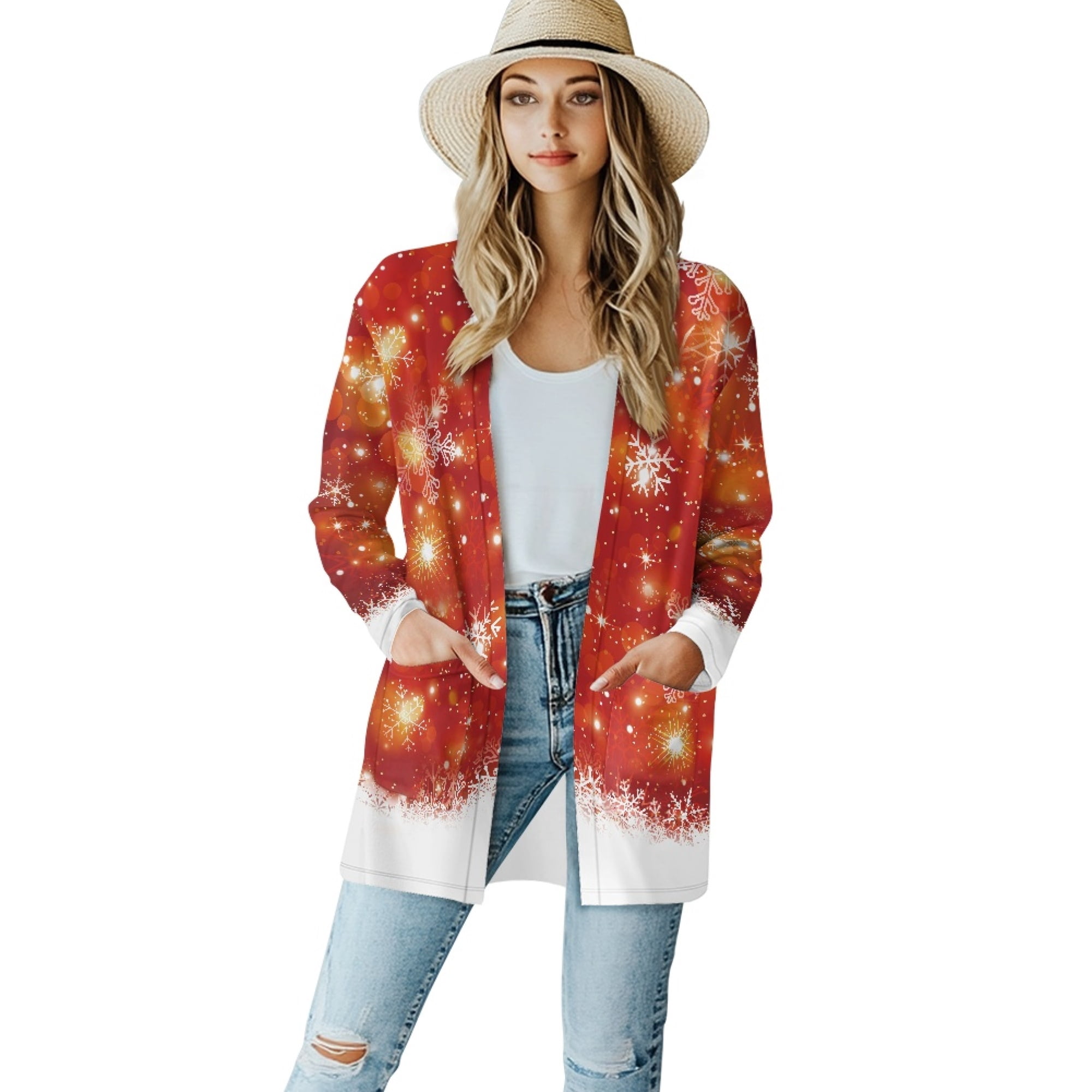 SCRAWLGOD Snowflakes Long Cardigans for Women Lightweight Jacket with ...