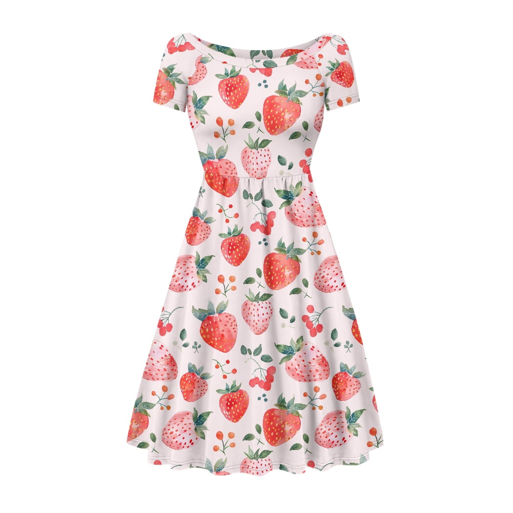 SCRAWLGOD Strawberries Print Dress Women Casual Summer Dresses Midi ...