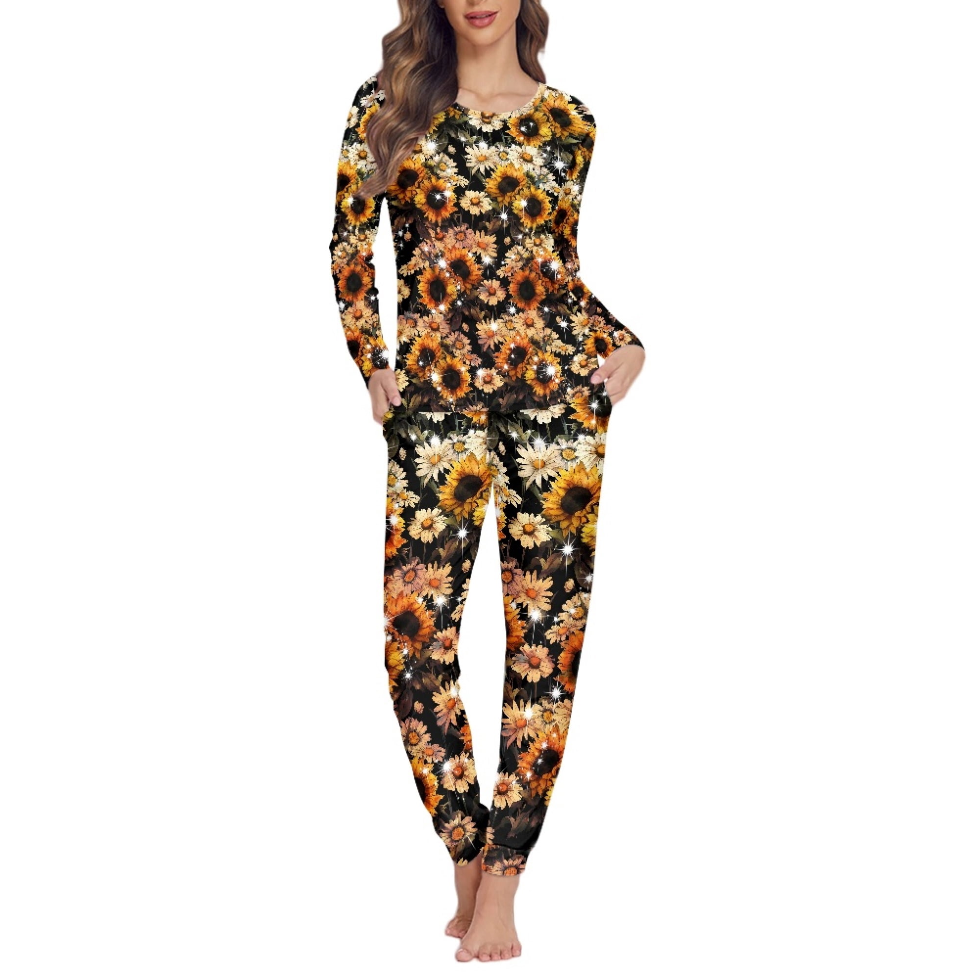 SCRAWLGOD Sunflower Daisy Pajama Sets for Women 2 Piece Long Sleeve ...