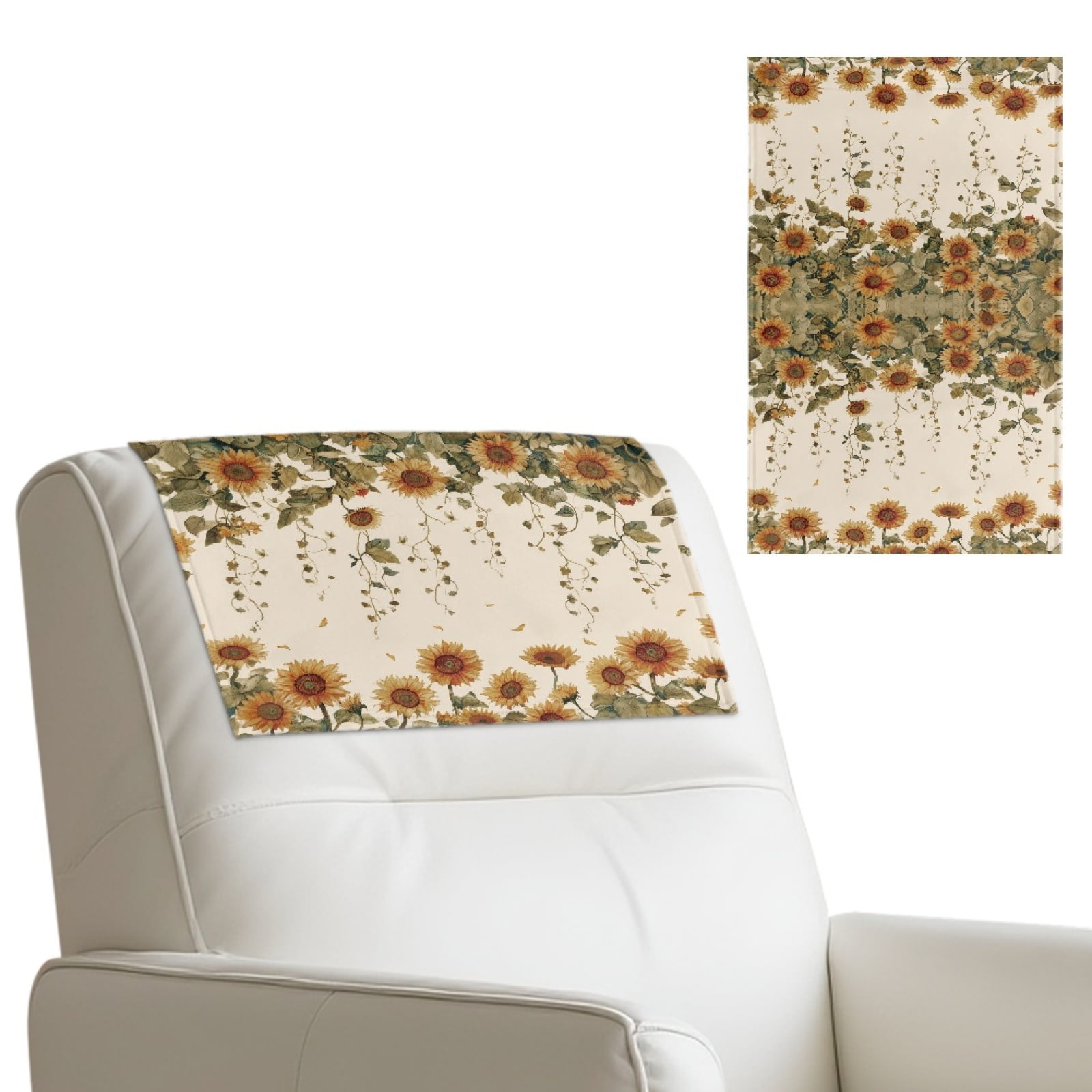 SCRAWLGOD Sunflower Leaf Print Beige 3 Piece Headrest Protectors for ...