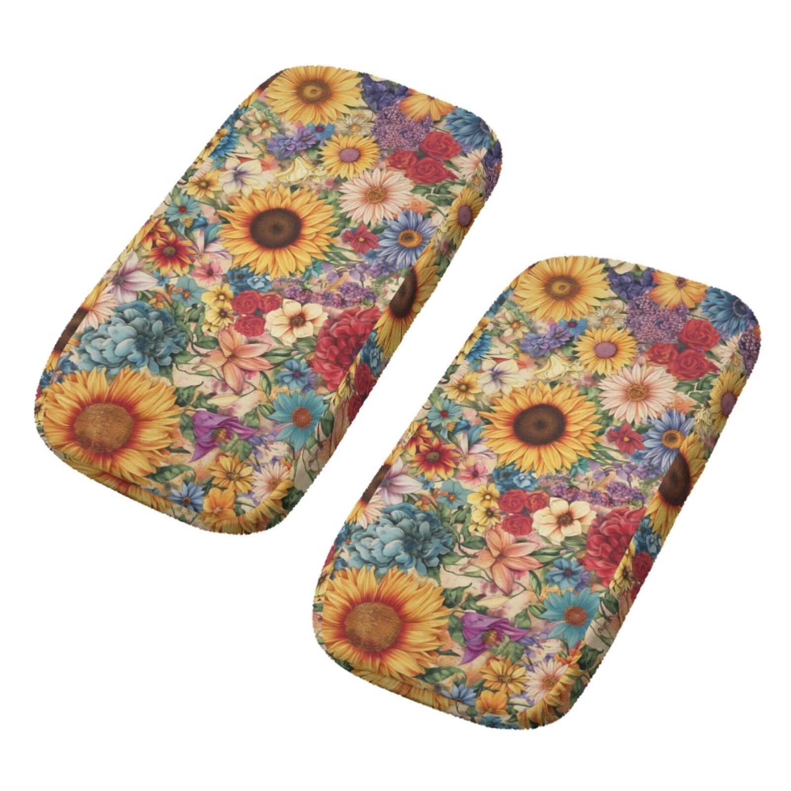 SCRAWLGOD Sunflower Rose Floral Print 2 Piece Office Chair Armrest Pads ...