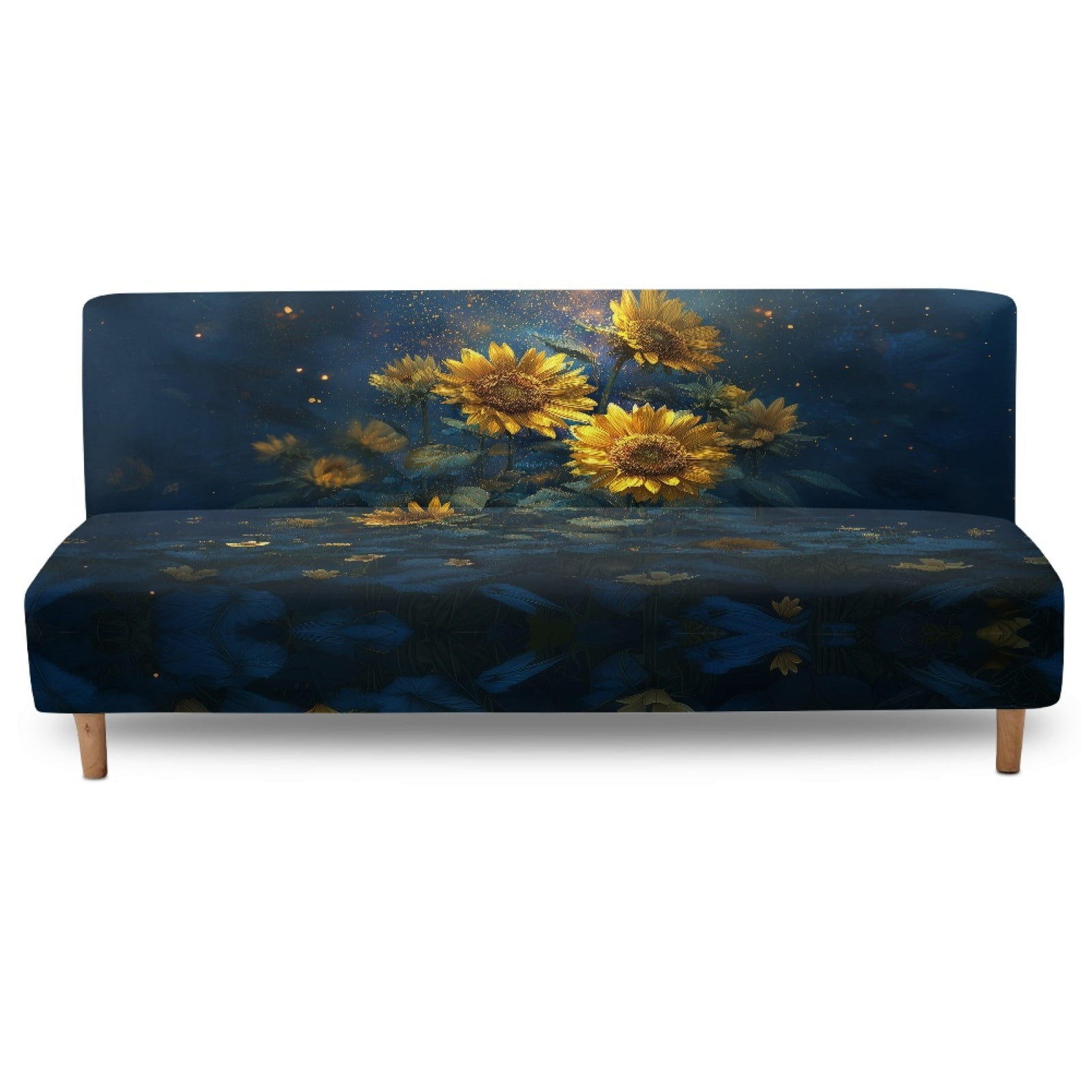 SCRAWLGOD Sunflower Starry Sky Print Futon Cover Stretch Armless Futon ...