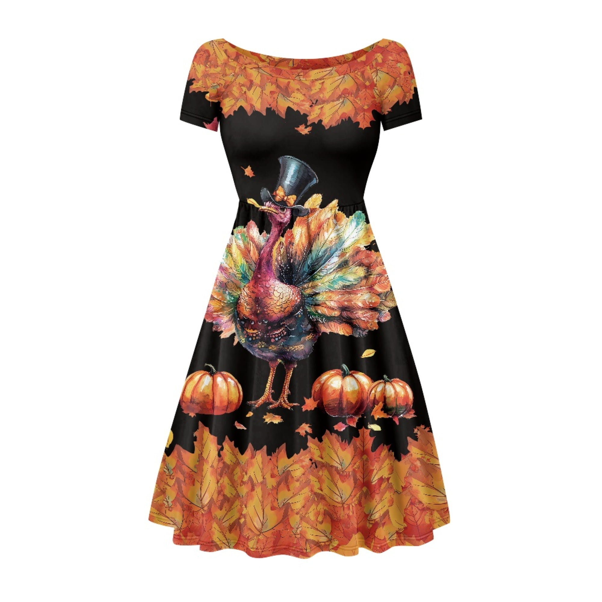 SCRAWLGOD Turkey Maple Leaf Dress for Women Summer Midi Dresses for ...