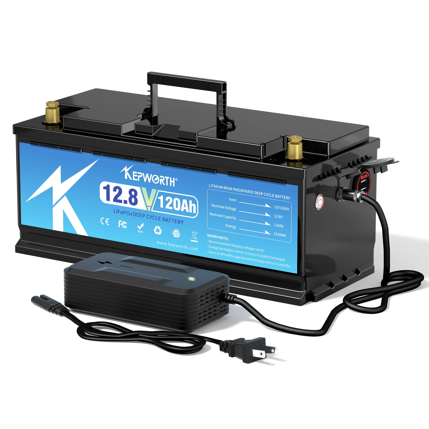 SCREAMPOWER Deep Cycle 12V 120Ah LiFePO4 Marine Lithium Battery with ...