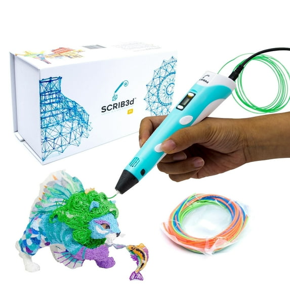 SCRIB3D 3D Printing Pen with Display, Includes 3 PLA Colors, Stencil ...