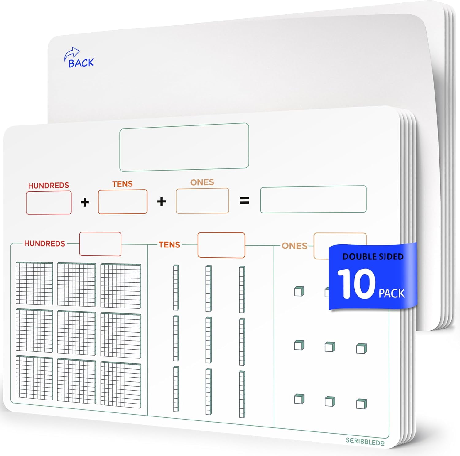 SCRIBBLEDO Base Ten Blocks 9”x12” Small White Board Dry Erase Sheets ...