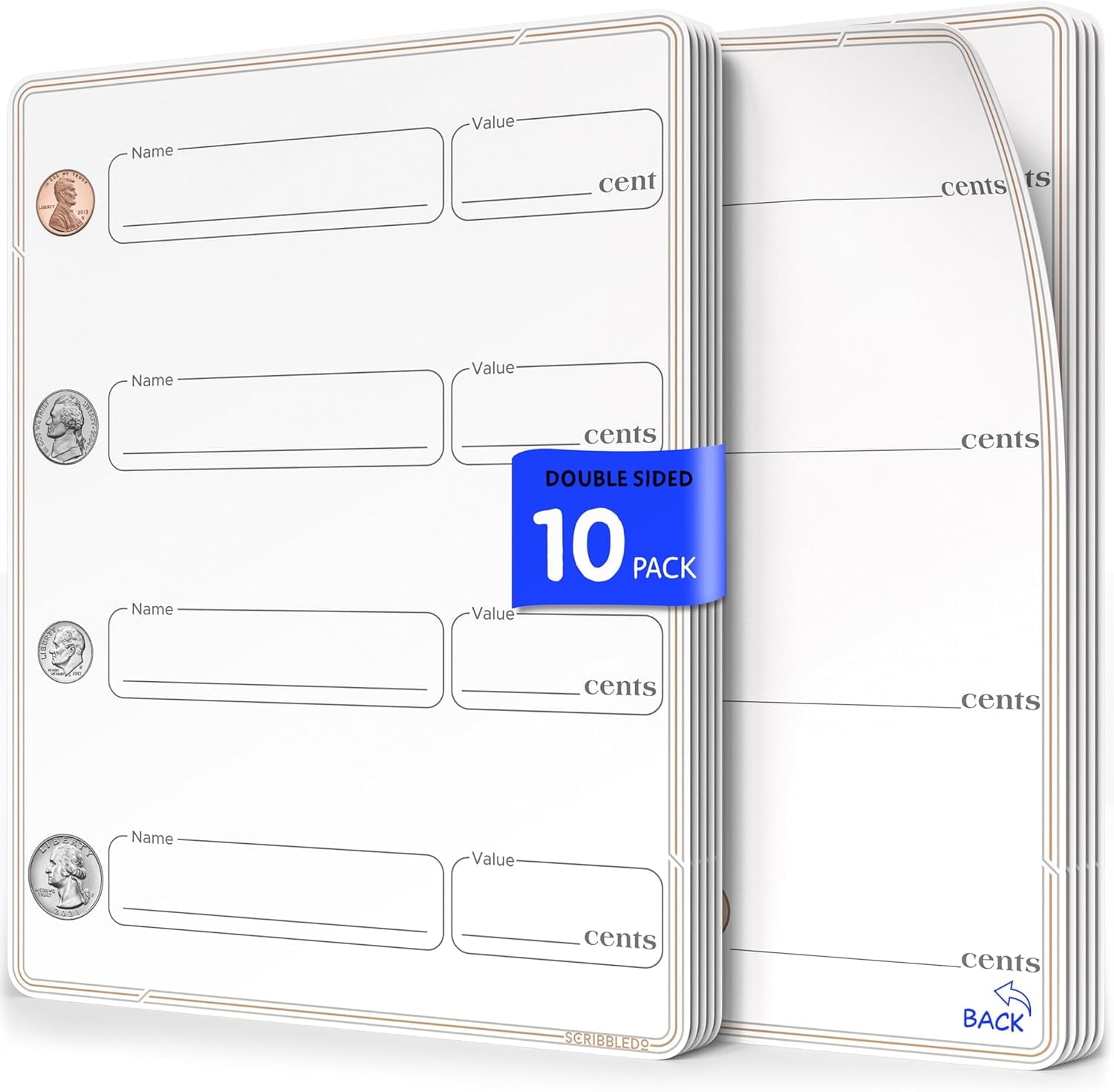 SCRIBBLEDO Coin Practice 9”x12” Small White Board Dry Erase Sheets Math ...