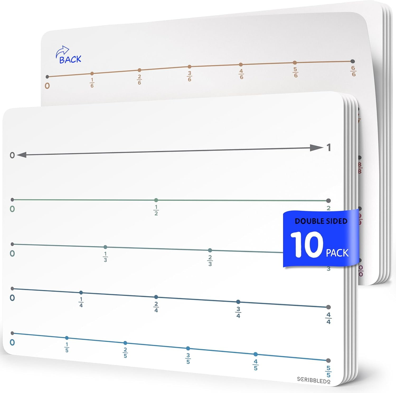 SCRIBBLEDO Fraction 9”x12” Dry Erase Number Line for Students Small ...