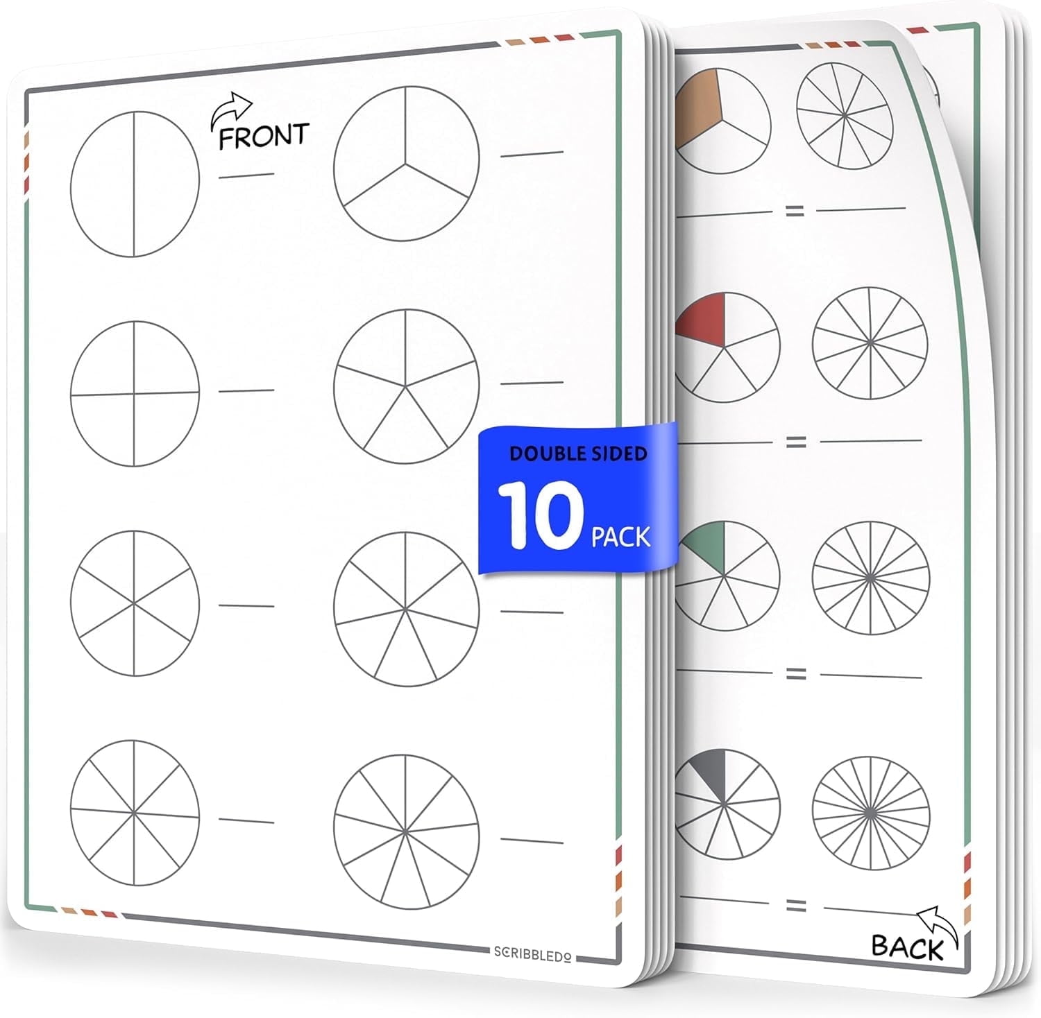 SCRIBBLEDO Fraction Manipulatives 9”x12” Small White Board Dry Erase ...
