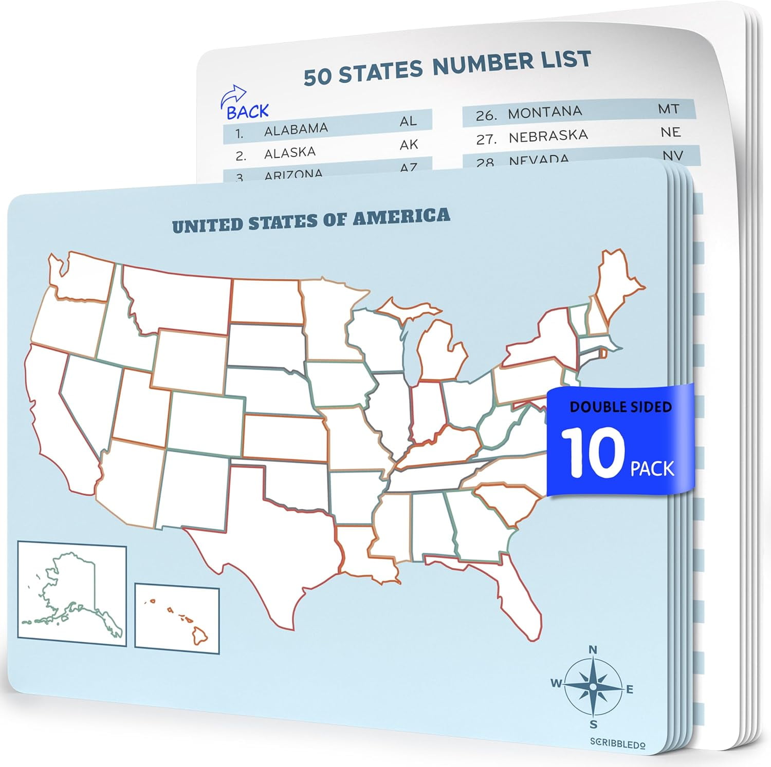 SCRIBBLEDO US Map Practice Sheets 11”x14” Map Of The United States Dry ...