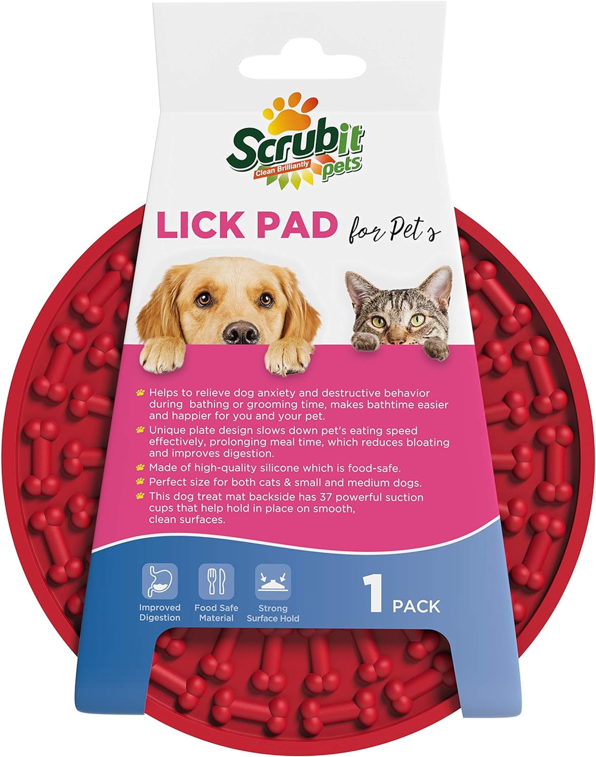 SCRUBIT Pet Lick Mat Peanut Butter Licking Pad and Anxiety Distraction Slow Feeder for Cats and ...