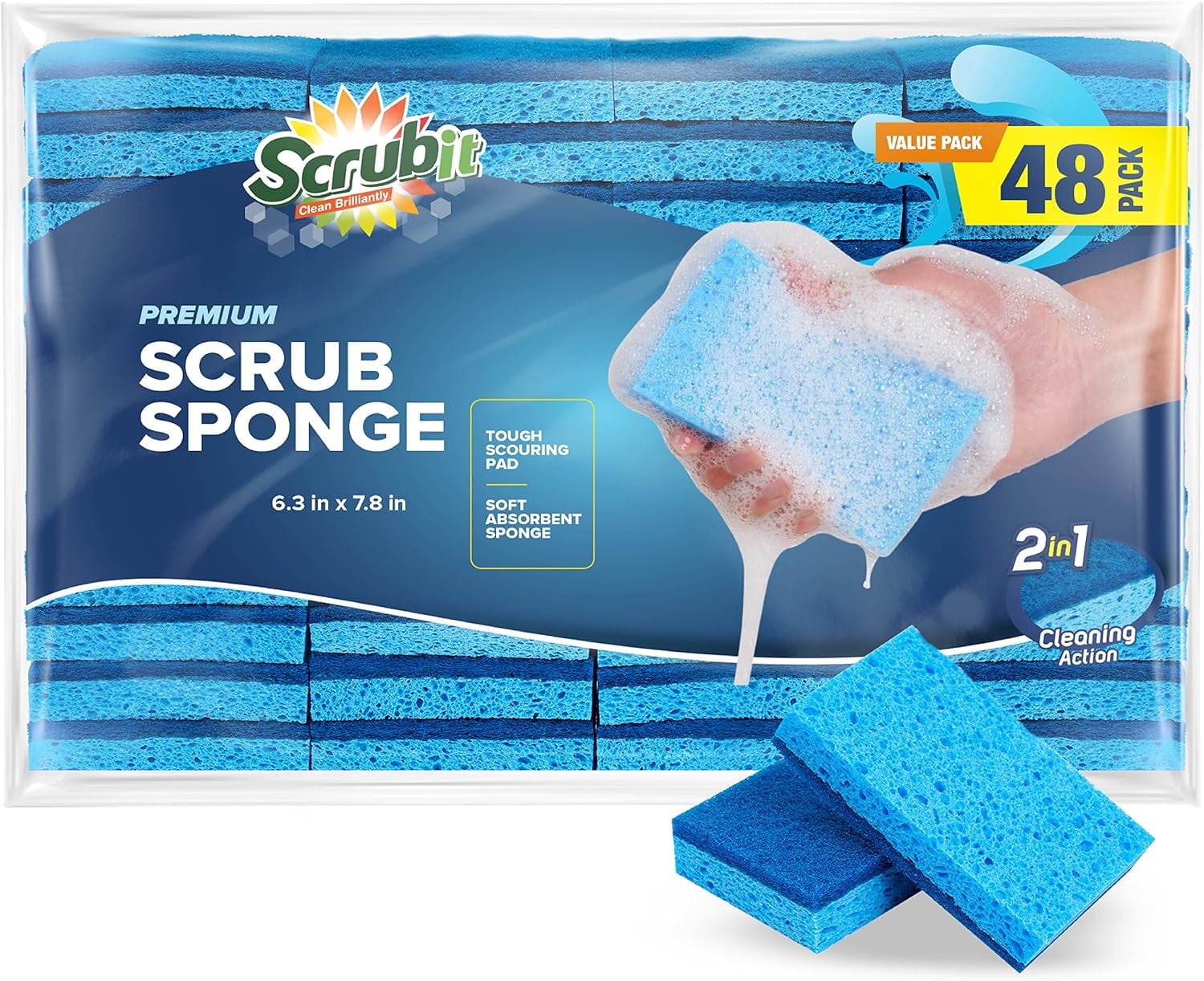SCRUBIT Premium Scrub Sponges Non-Scratch Kitchen Sponges with Scour ...