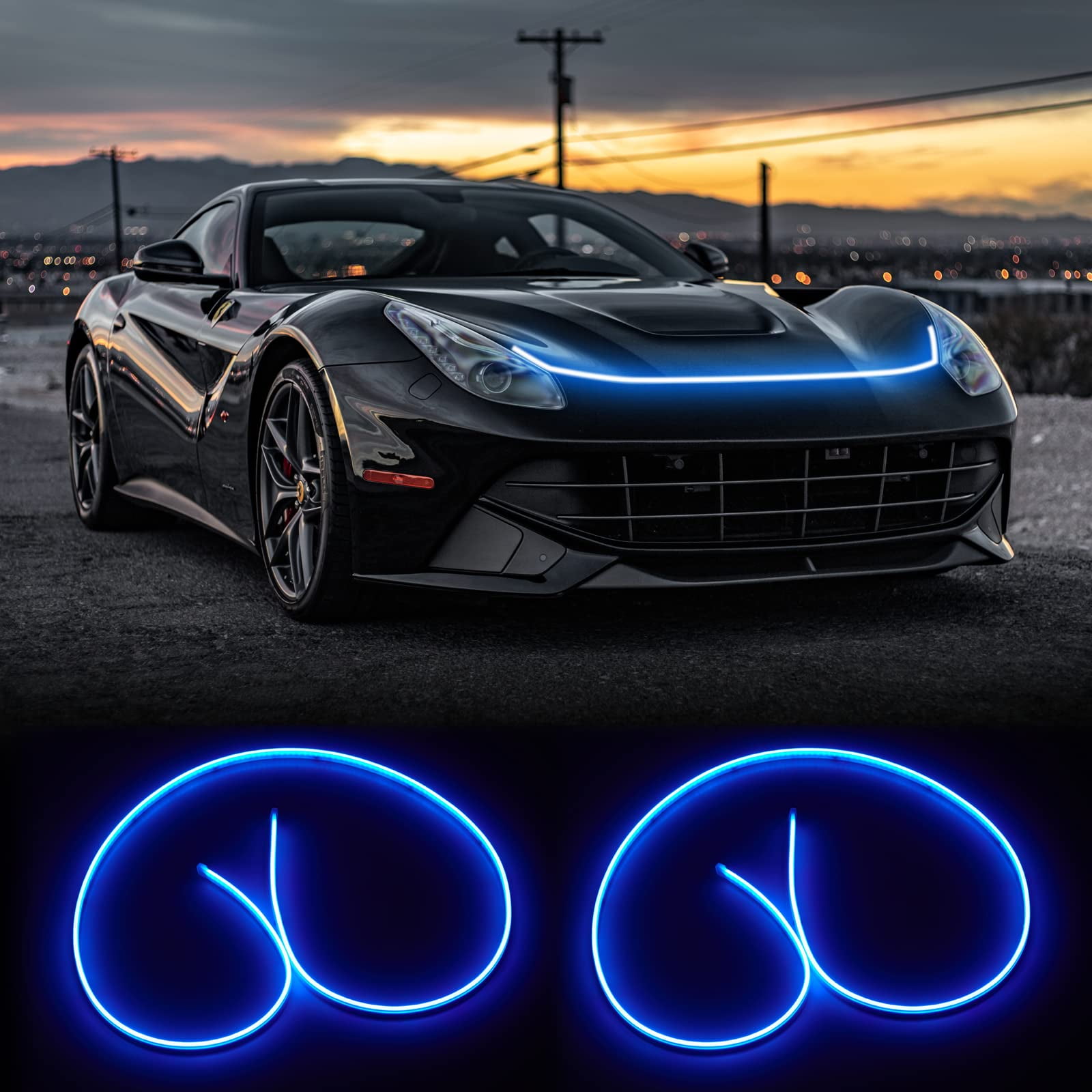 SCRWVESS Car LED Hood Light Strip 2 Pack,71 Inches Blue Exterior ...