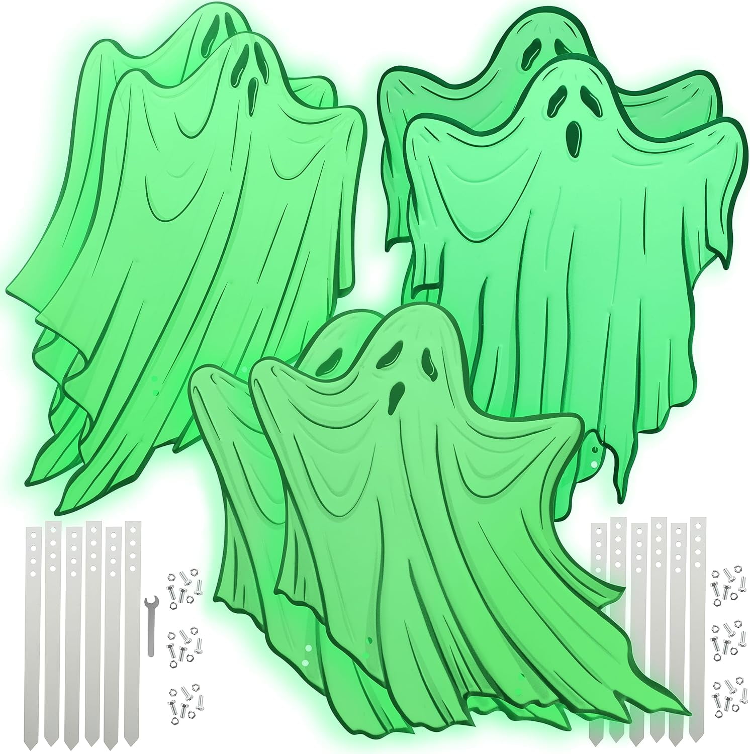 SCS Direct 3D Metal Glow in the Dark 17" Ghosts w Stakes (6 pk - 3 ...