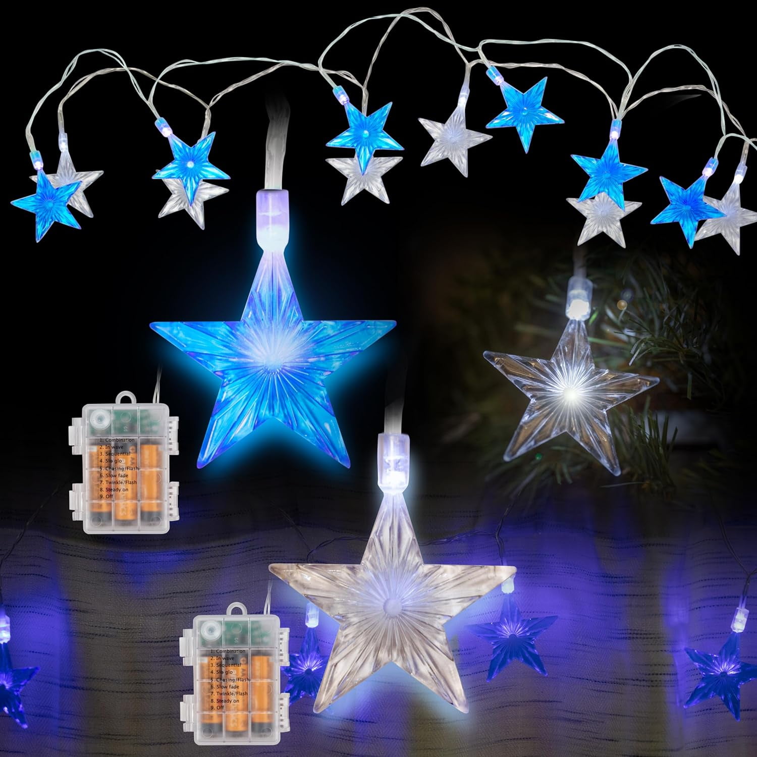 SCS Direct Blue and White Star LED Lights- 20 Fairy Lights Per String ...