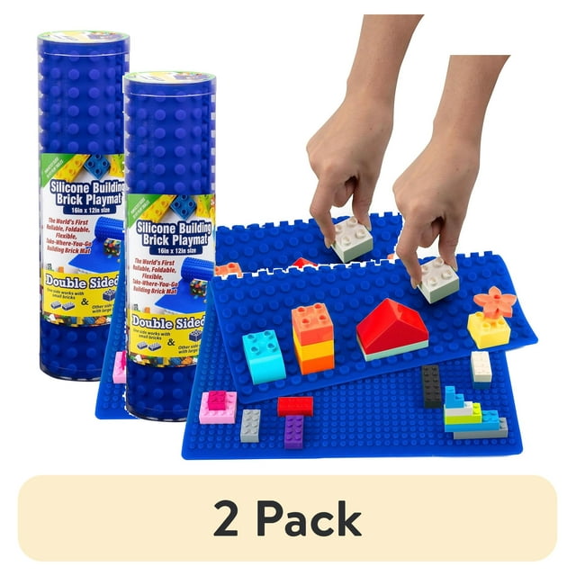 (2 pack) SCS Direct Brick Building Blocks Silicone Game Mat- 16" Blue ...