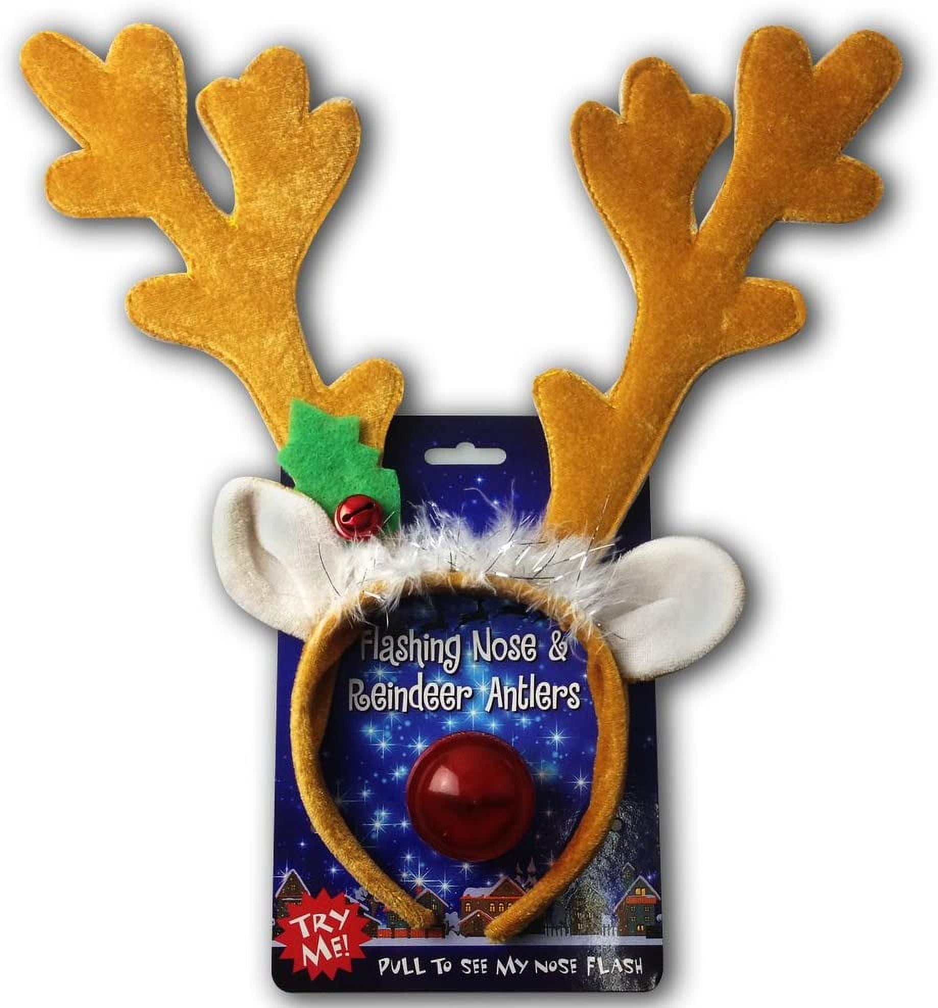 SCS Direct Christmas Holiday Reindeer Antlers Headband w Light Up Nose ...