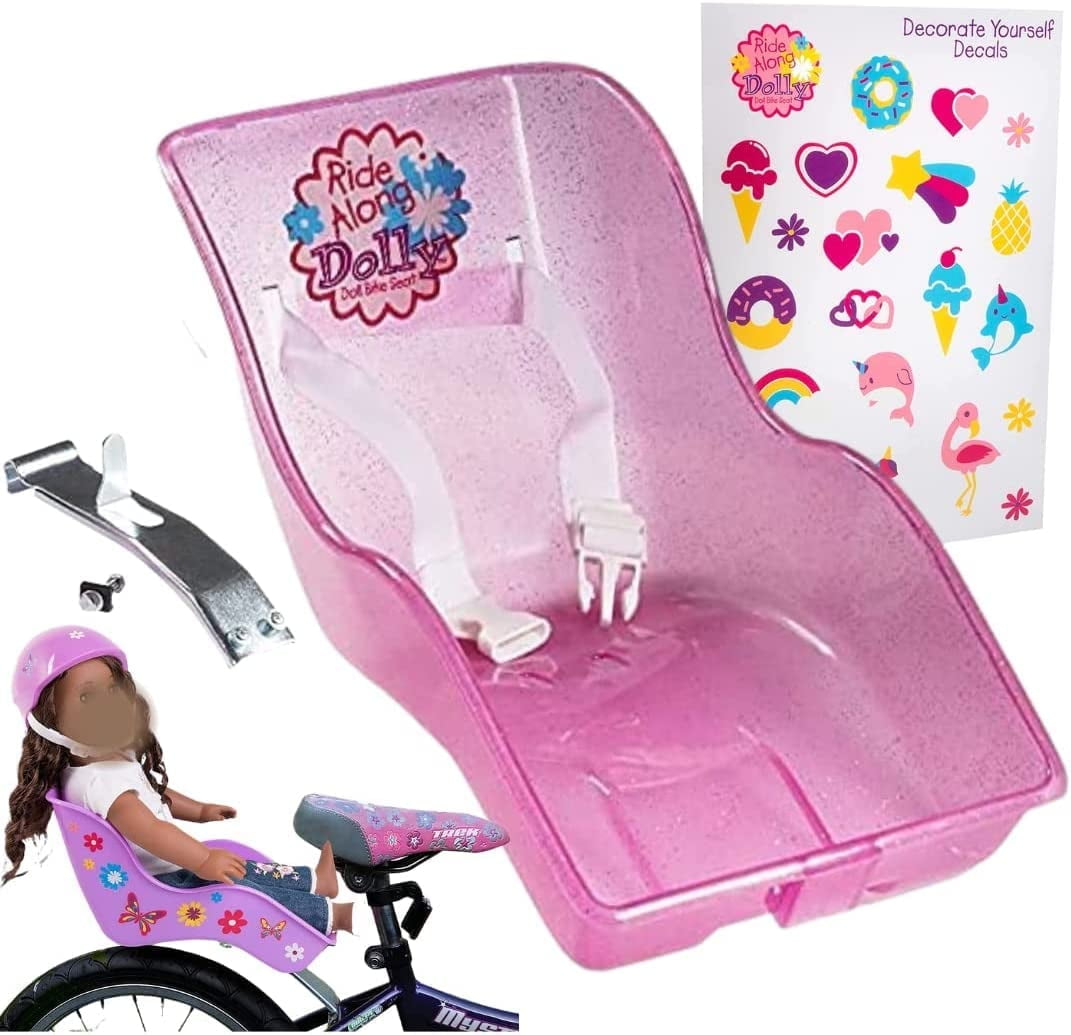 SCS Direct Doll Bike Seat - Glitter Pink- Attaches Easily to Most Kid's Bikes - Includes All ...