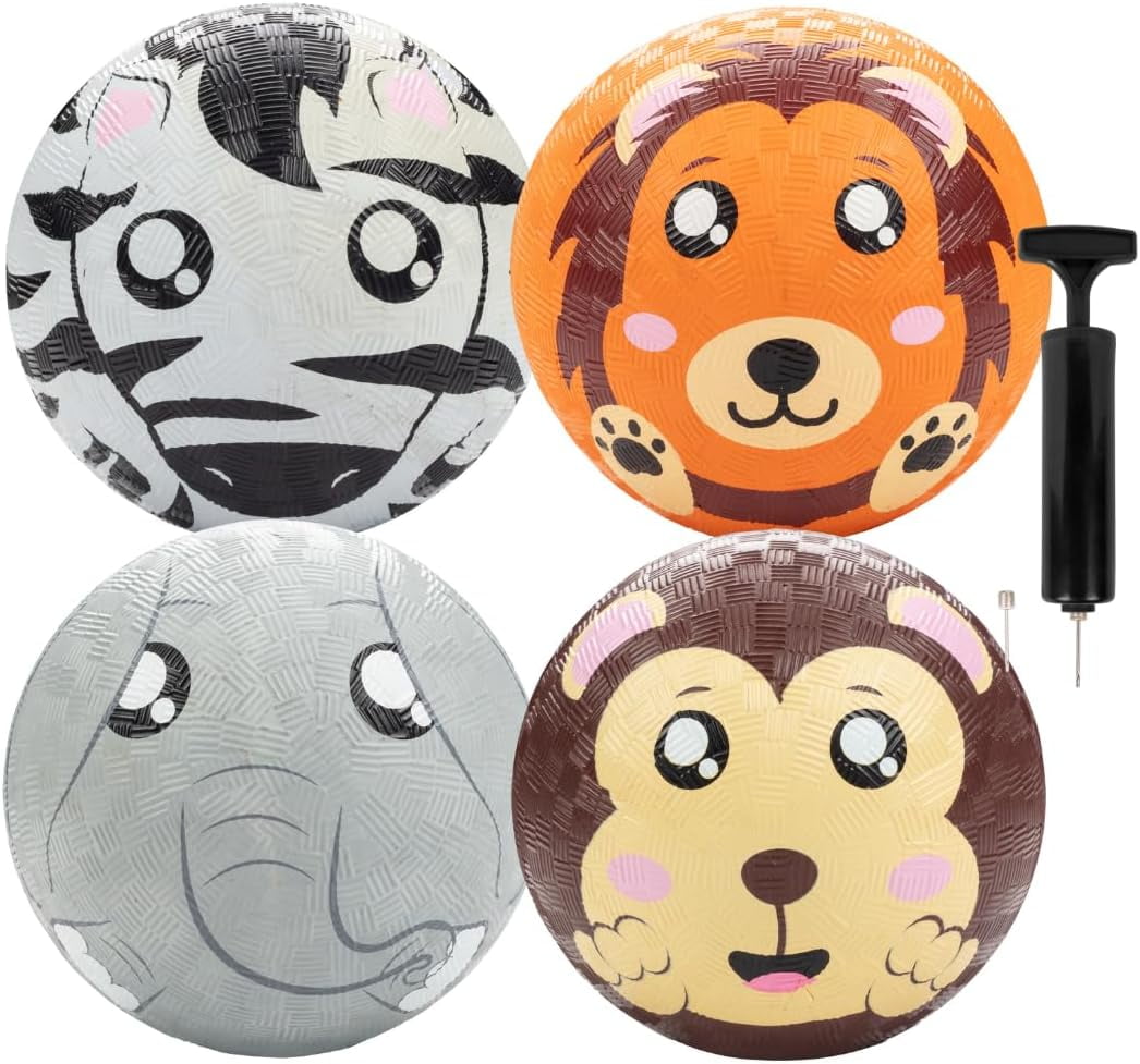 Gaga Ball 5 Inch Playground Balls with Air Pump (4 pk, Animals ...