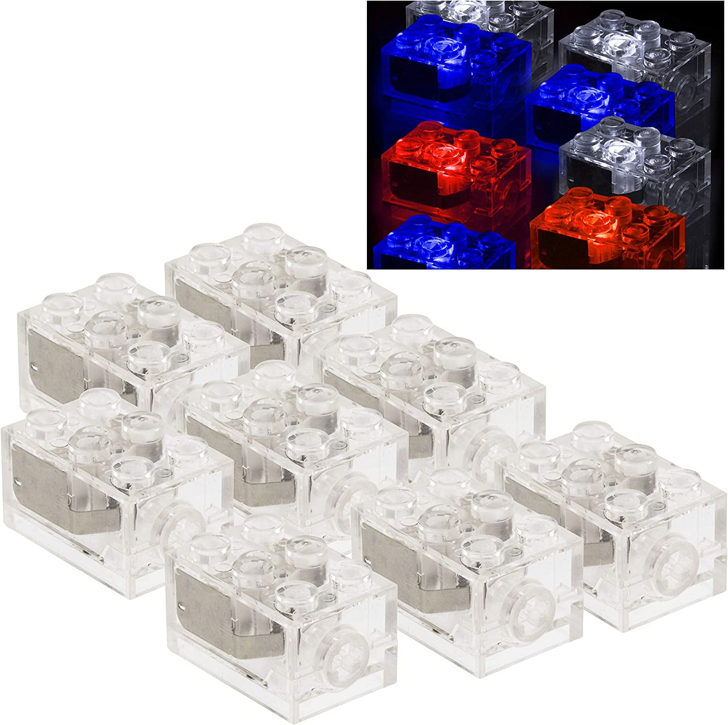 Light Up Building Bricks - Set of 8 Blocks w On/Off Switch + Brightness ...