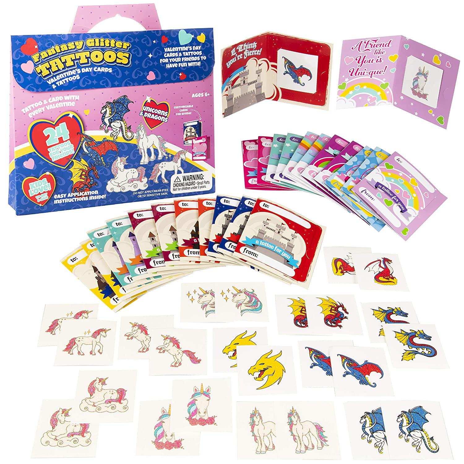 SCS Direct Unicorn & Dragon Glitter Tattoos Kits (24ct) - Perfect ...