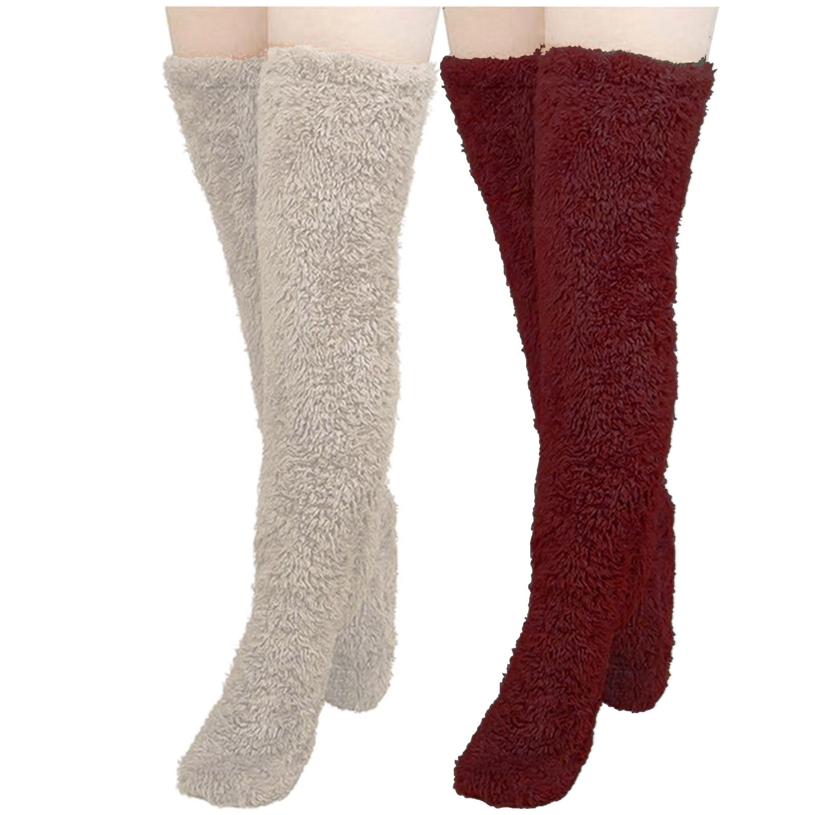 SCSAlgin 2PC High Fuzzy Socks Over Knee Winter Leg Warmers Slipper ...