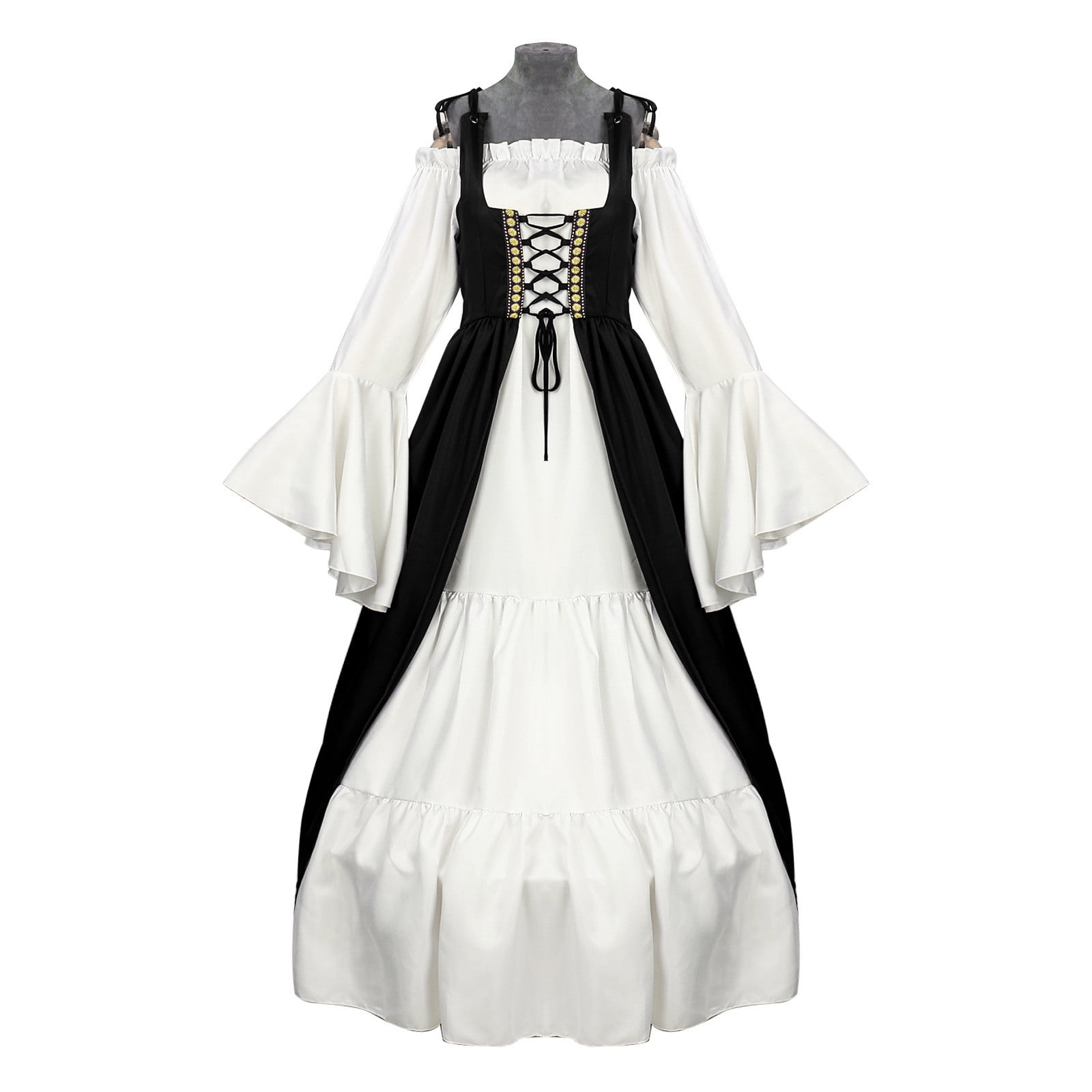 SCSAlgin Boho Renaissance Long Sleeve Dress Medieval Costume Women ...