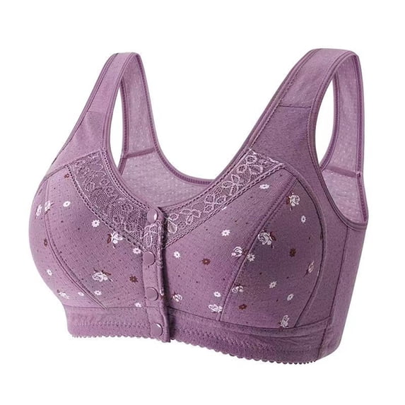 SCSAlgin Bra for Older Women Front Button Cotton Plus Size Bras Floral ...