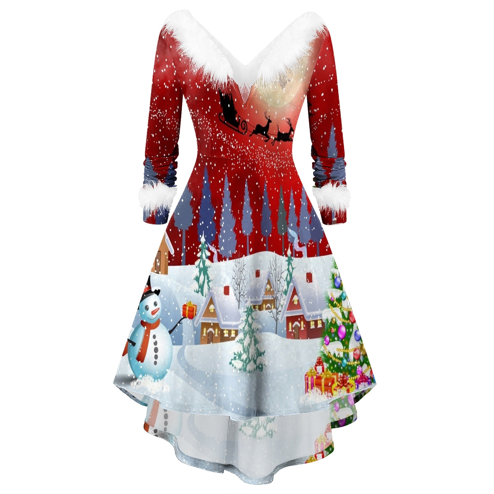 SCSAlgin Christmas High Low Dress for Women Mrs Claus Costume Xmas ...